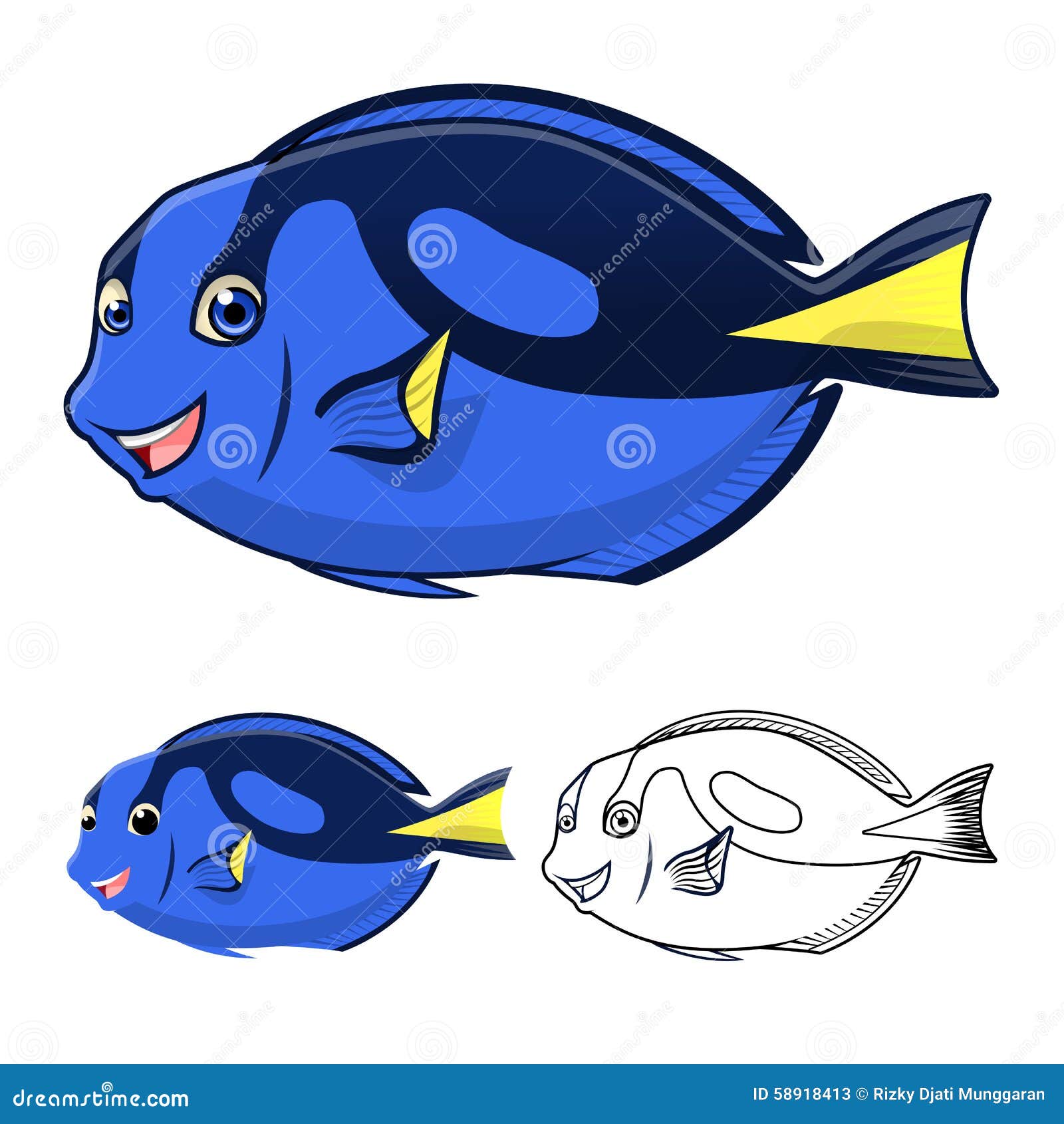 High Quality Regal Blue Tang Cartoon Character Include Flat Design and ...