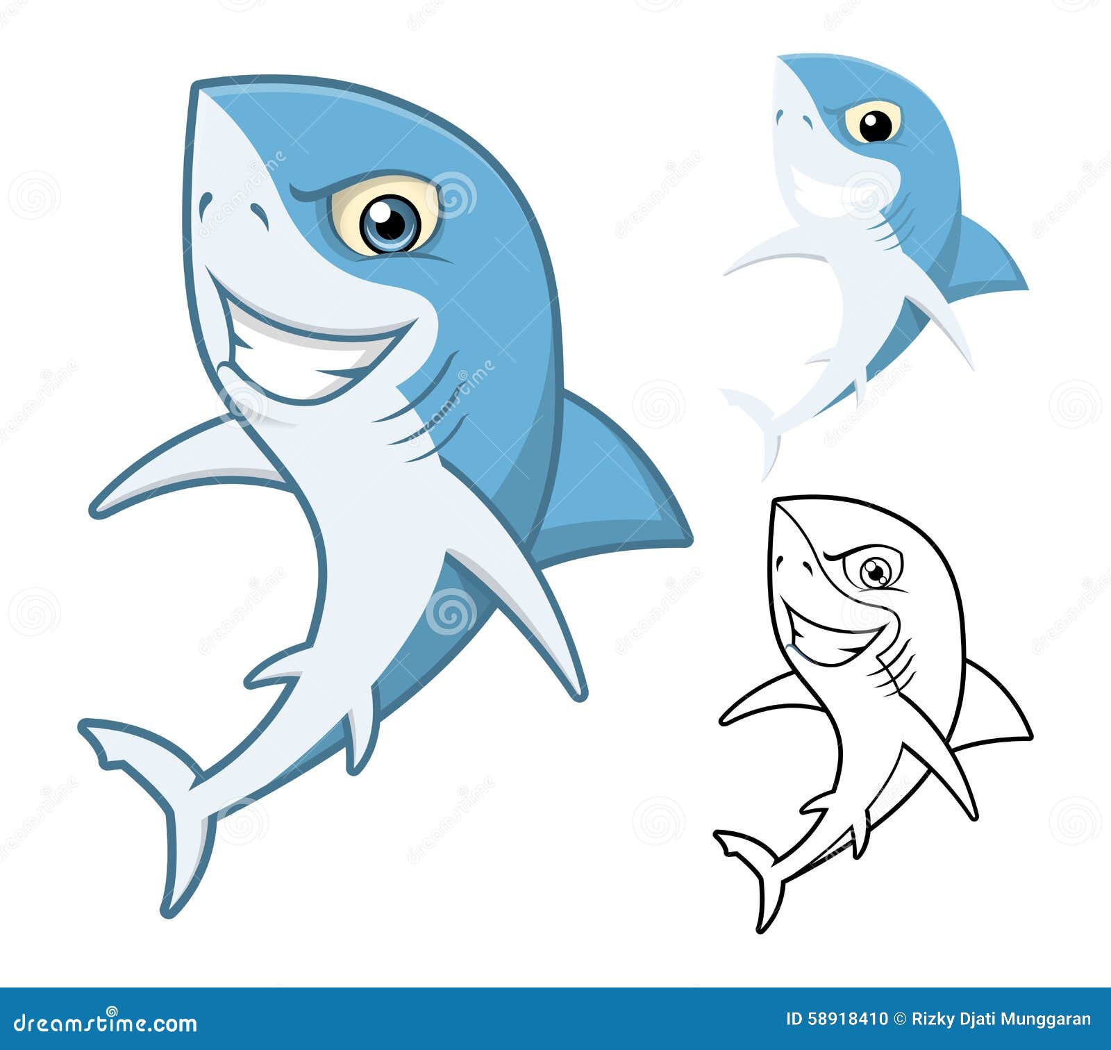 High Quality Shark Cartoon Character Include Flat Design and Line Art ...