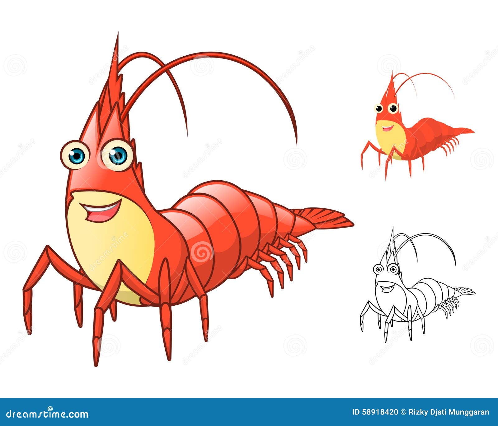 High Quality Shrimp Cartoon Character Include Flat Design and Line Art ...