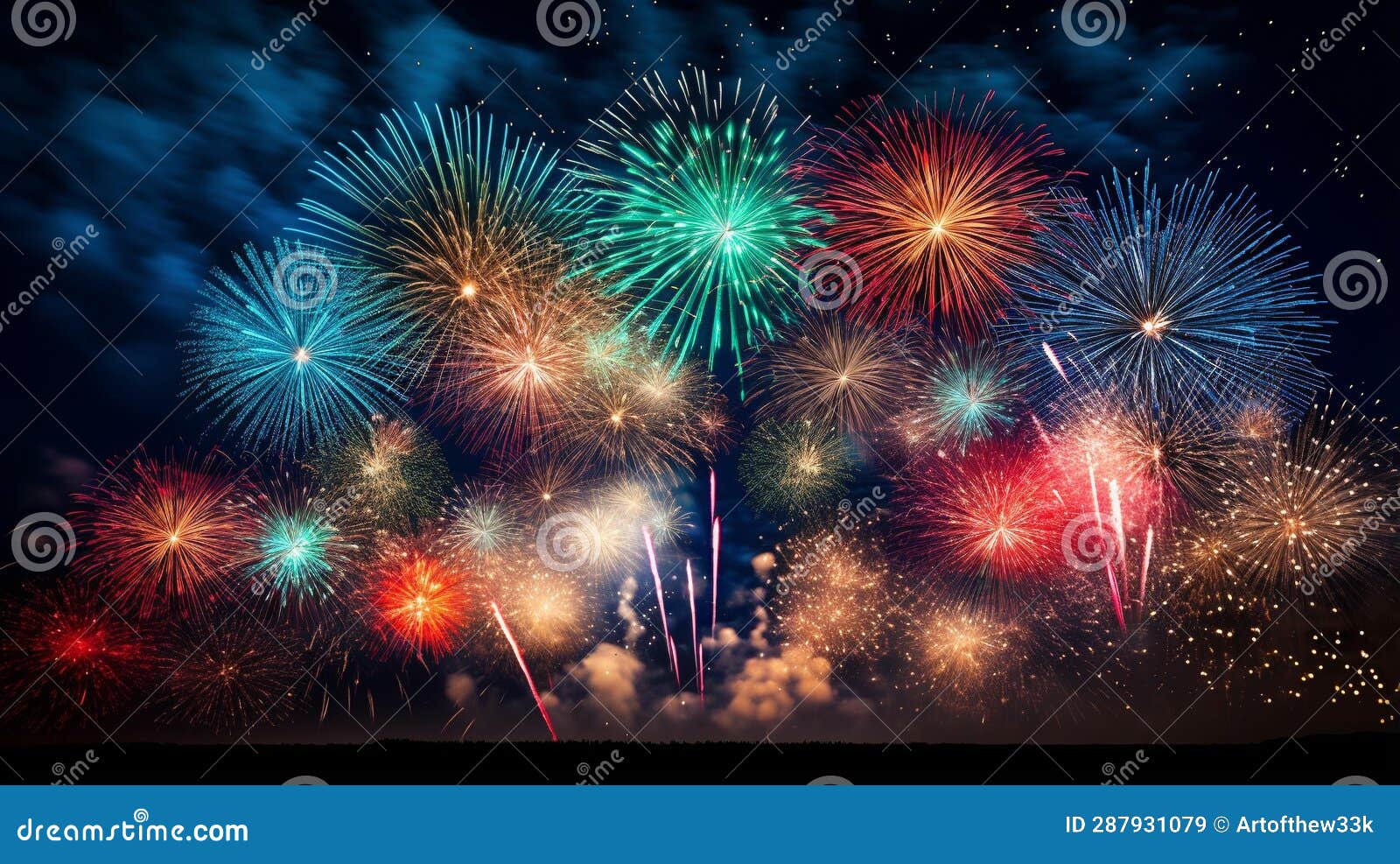 Vibrant Burst: Close-Up of Colorful Fireworks in Night Sky Stock ...