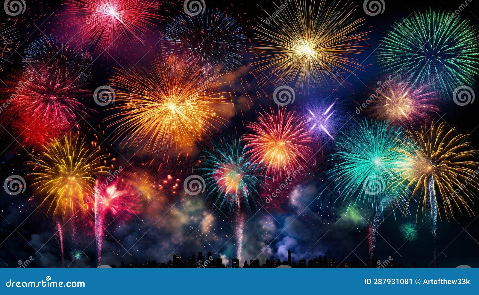 Vibrant Burst: Close-Up of Colorful Fireworks in Night Sky Stock ...