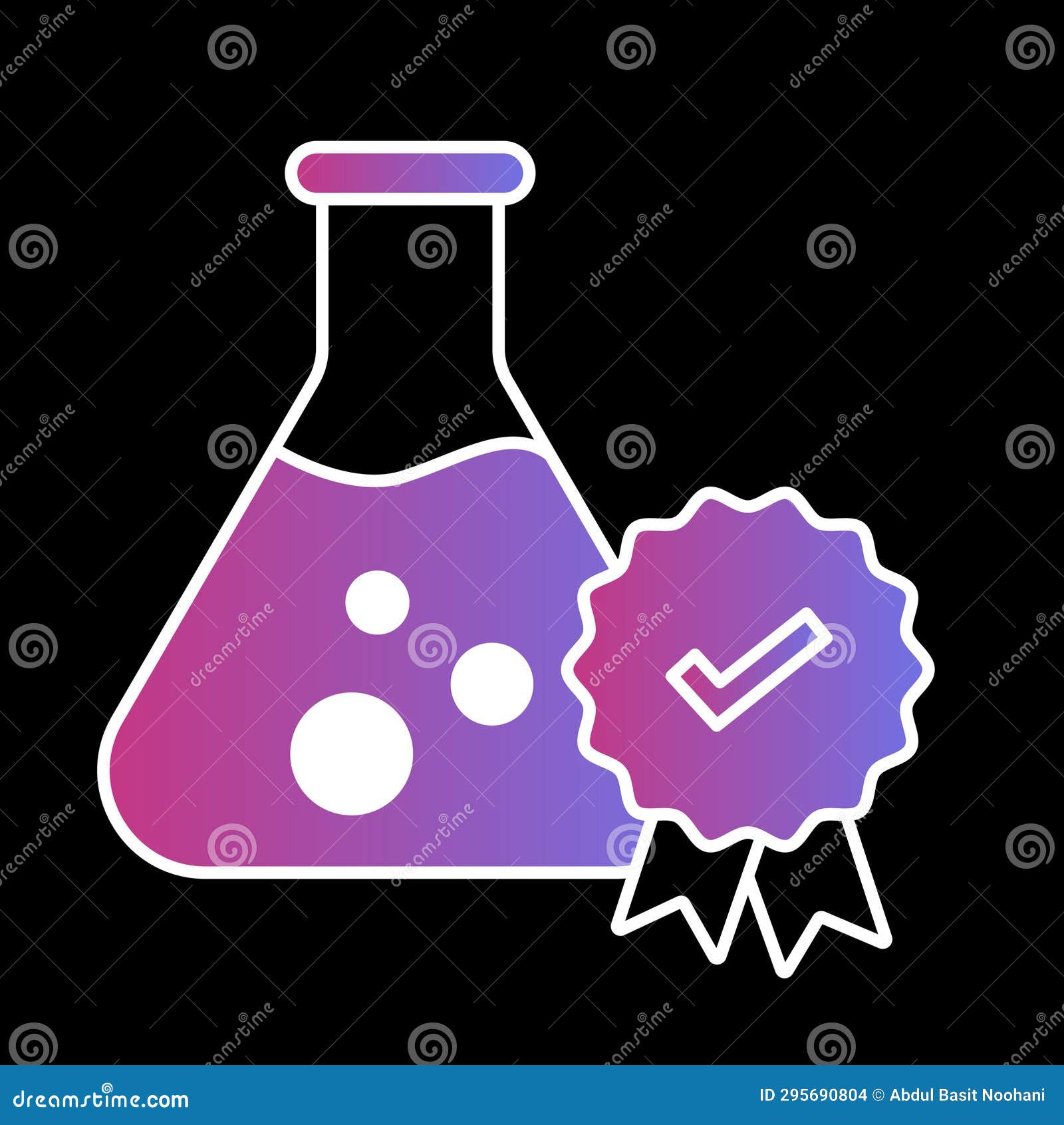 A High Quality and Tested Icon with a Beaker and a Badge with a Tick ...
