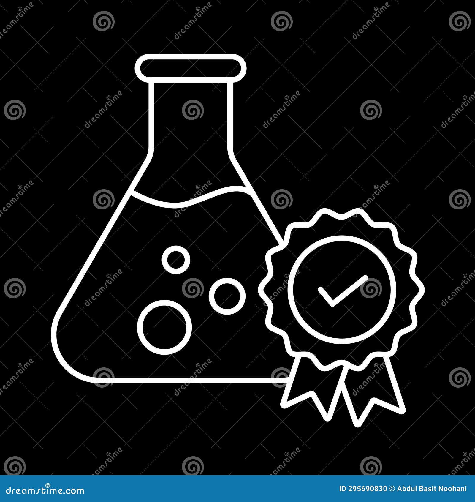 A High Quality and Tested Icon with a Beaker and a Badge with a Tick ...