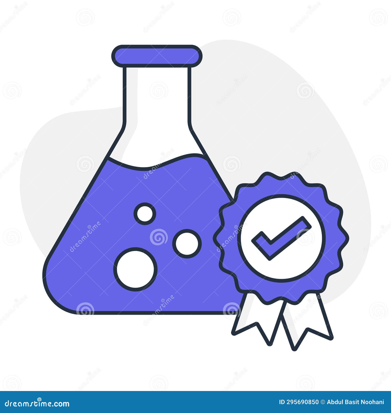 A High Quality and Tested Icon with a Beaker and a Badge with a Tick ...