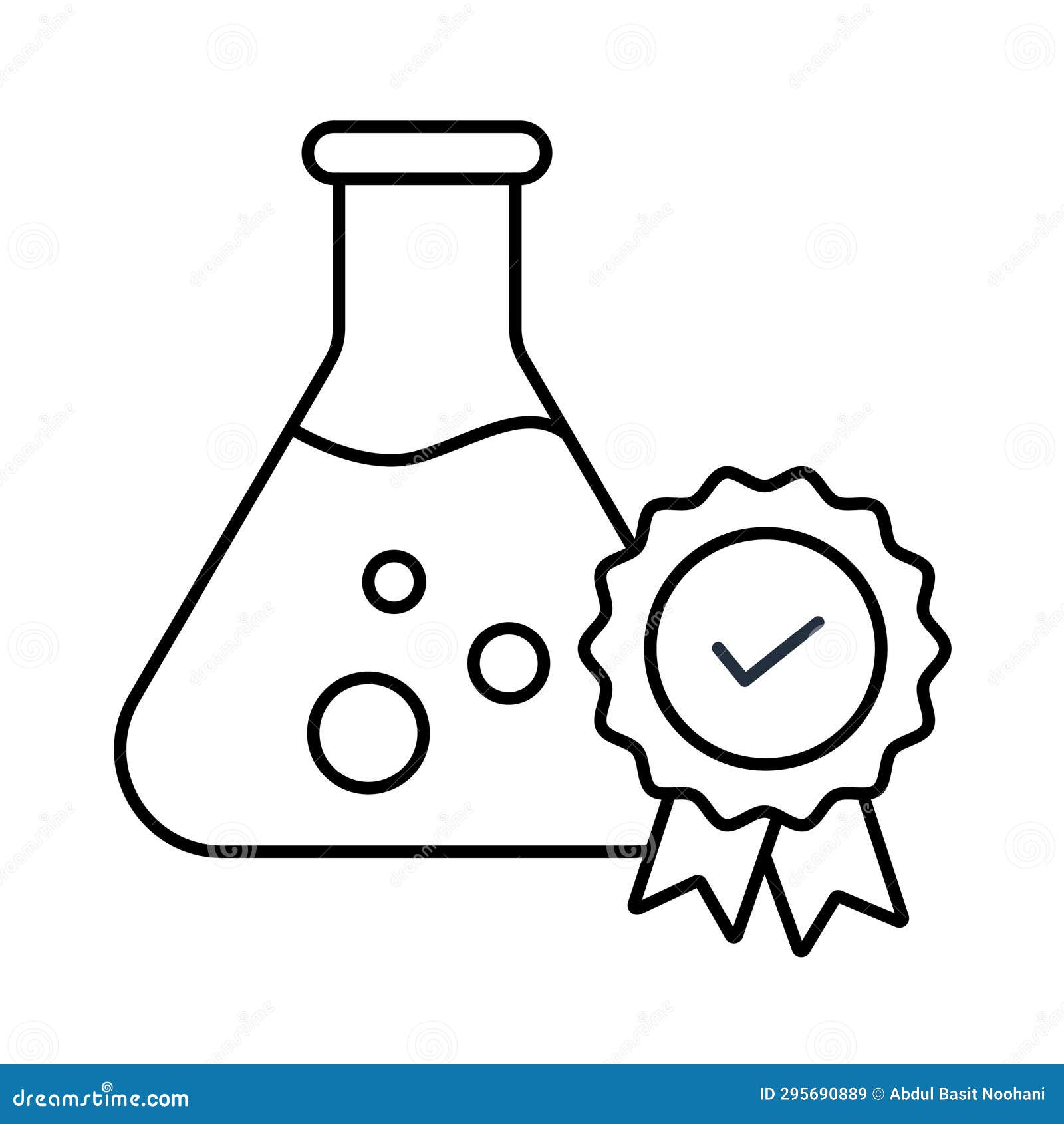 A High Quality and Tested Icon with a Beaker and a Badge with a Tick ...