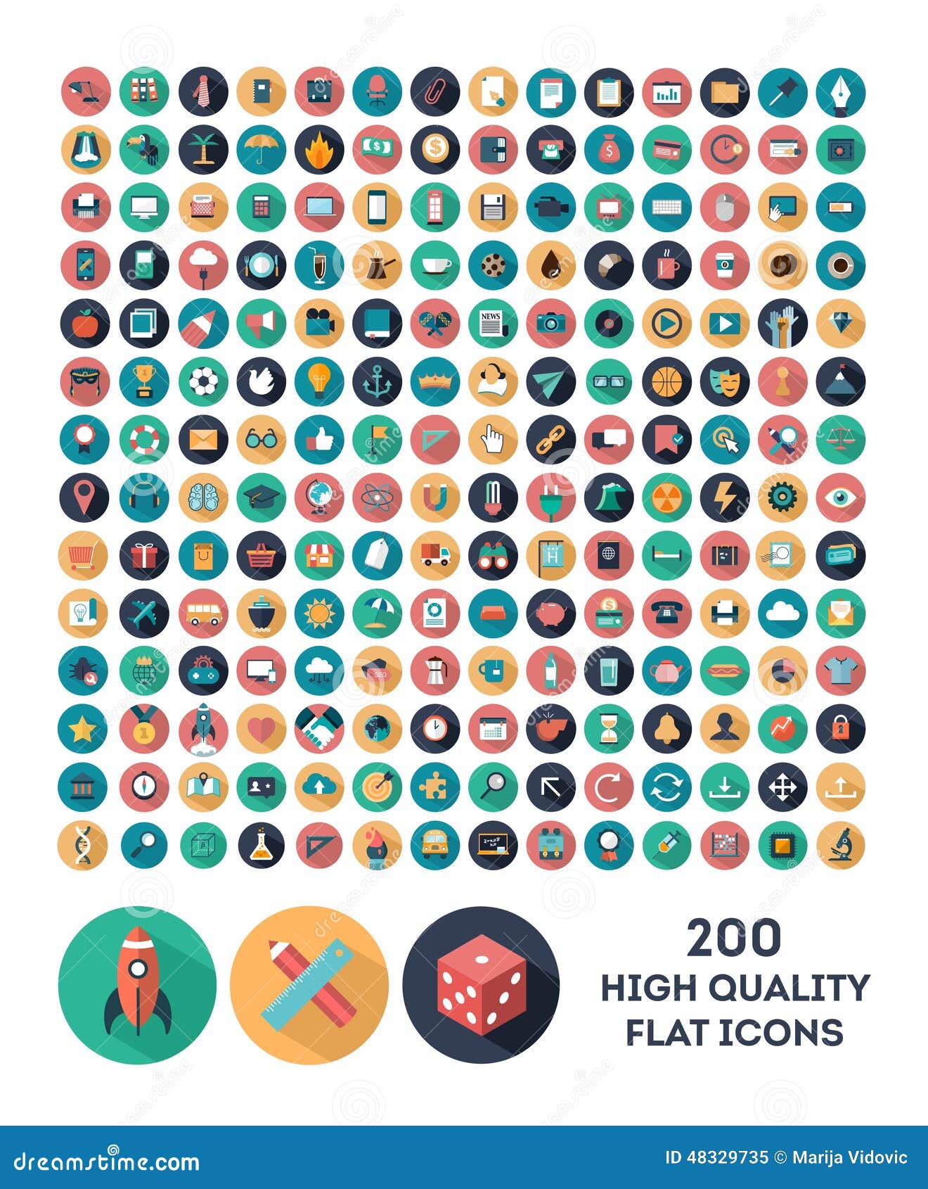 200 High Quality Vector Flat Icons Stock Vector - Illustration of ...