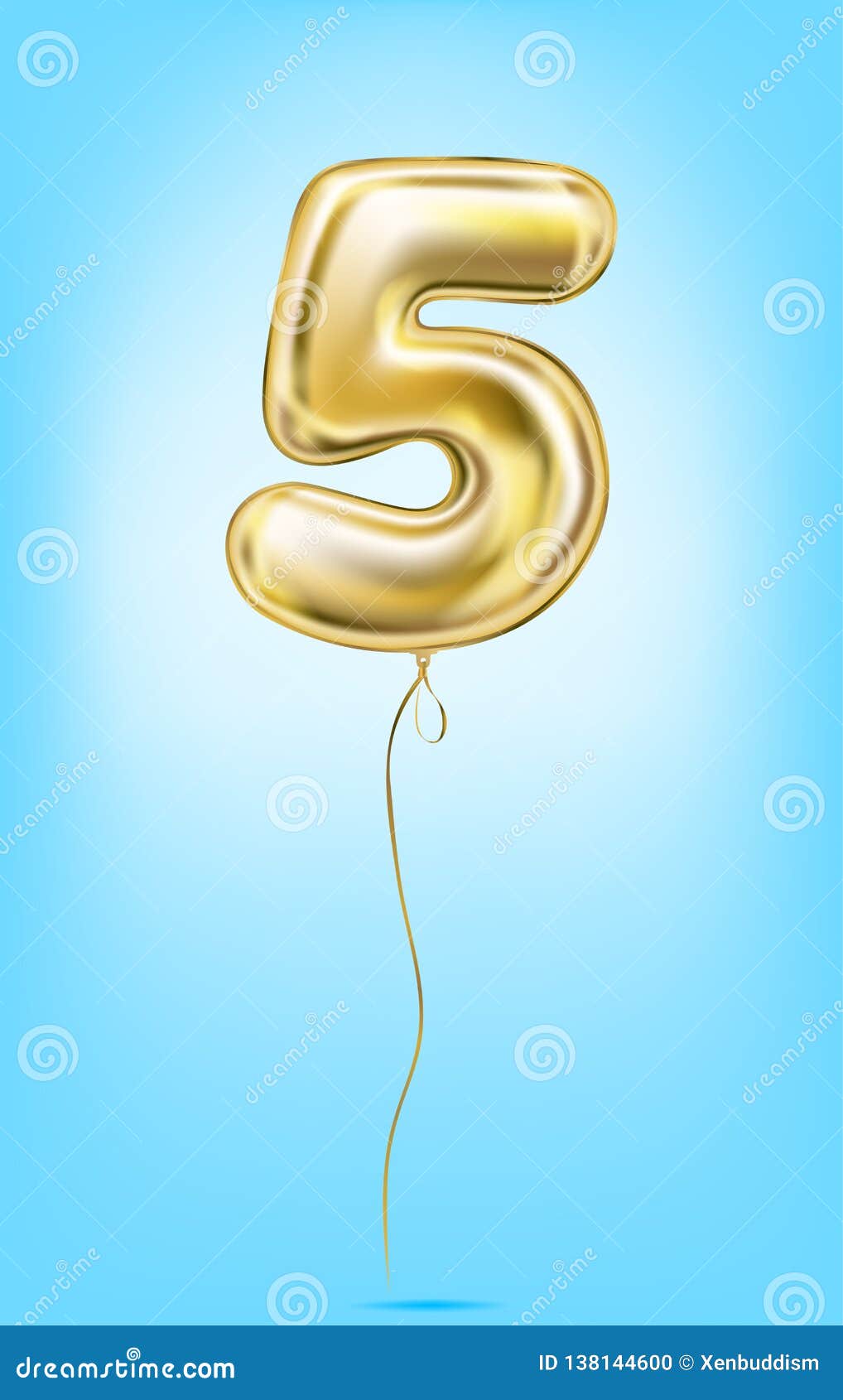 High Quality Vector Image of Gold Balloon Numbers. Digit 5, Five Stock ...