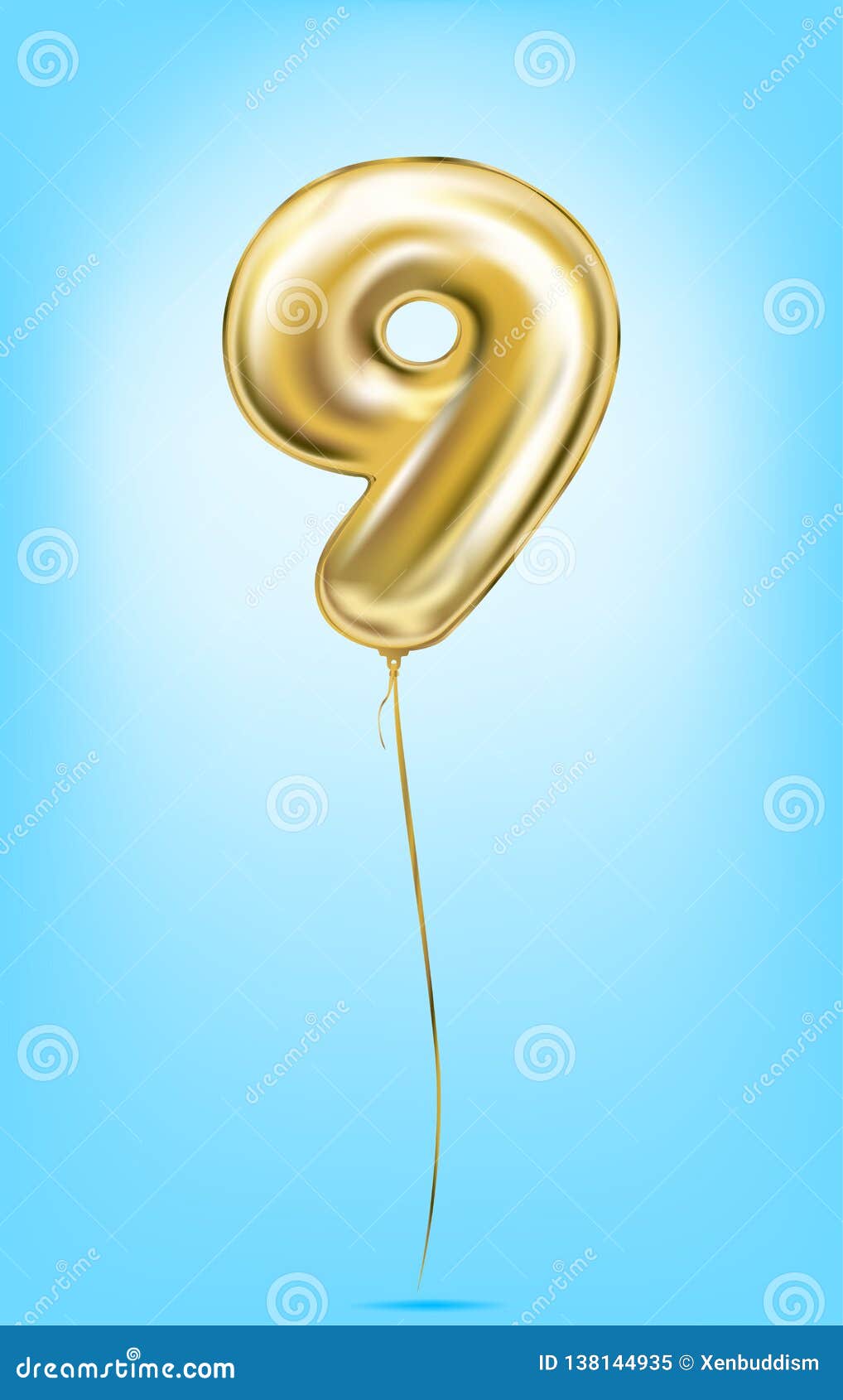 High Quality Vector Image of Gold Balloon Numbers. Digit 9, Nine Stock ...