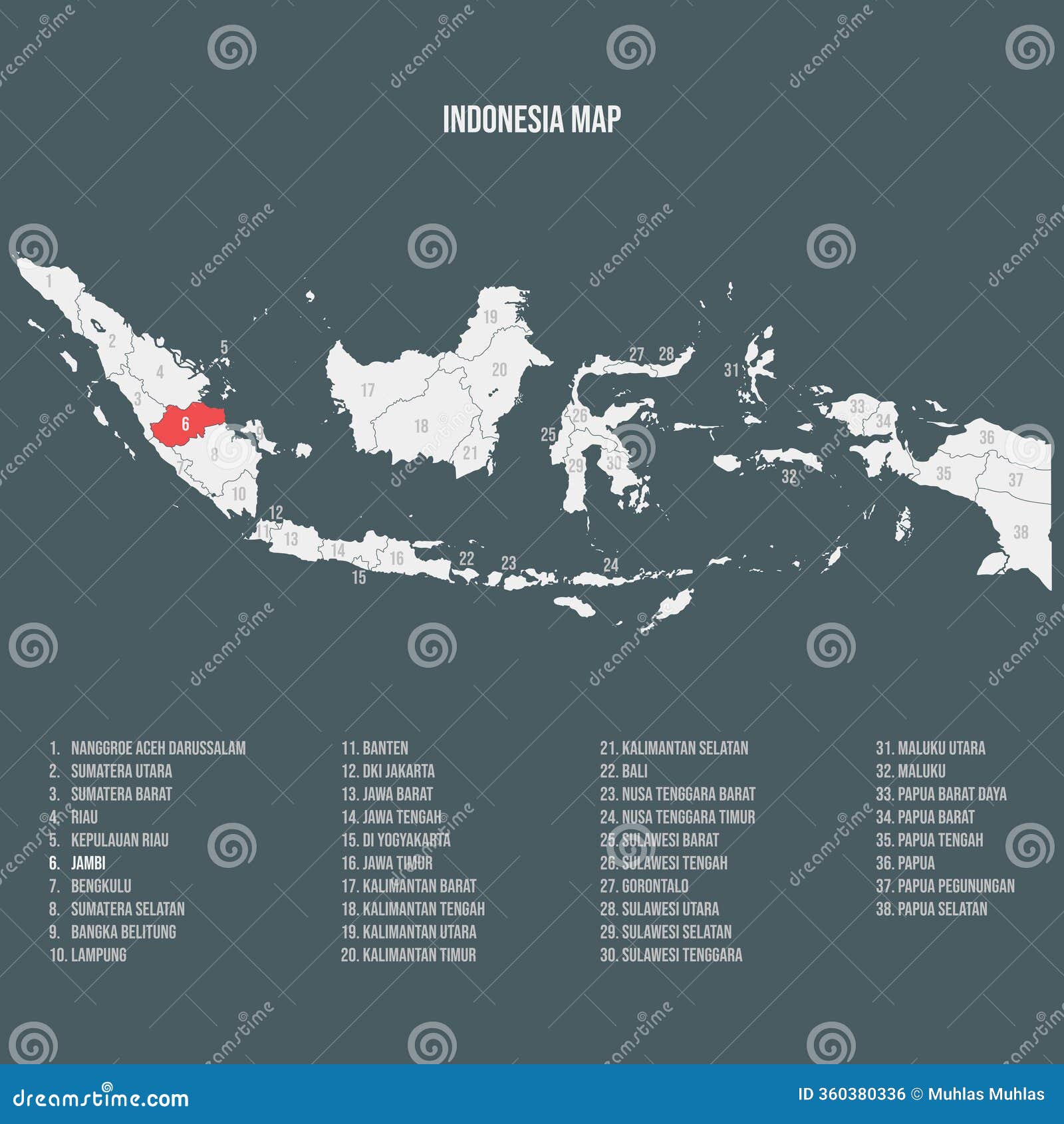 Indonesia Map with 38 Provinces - Jambi Stock Illustration ...