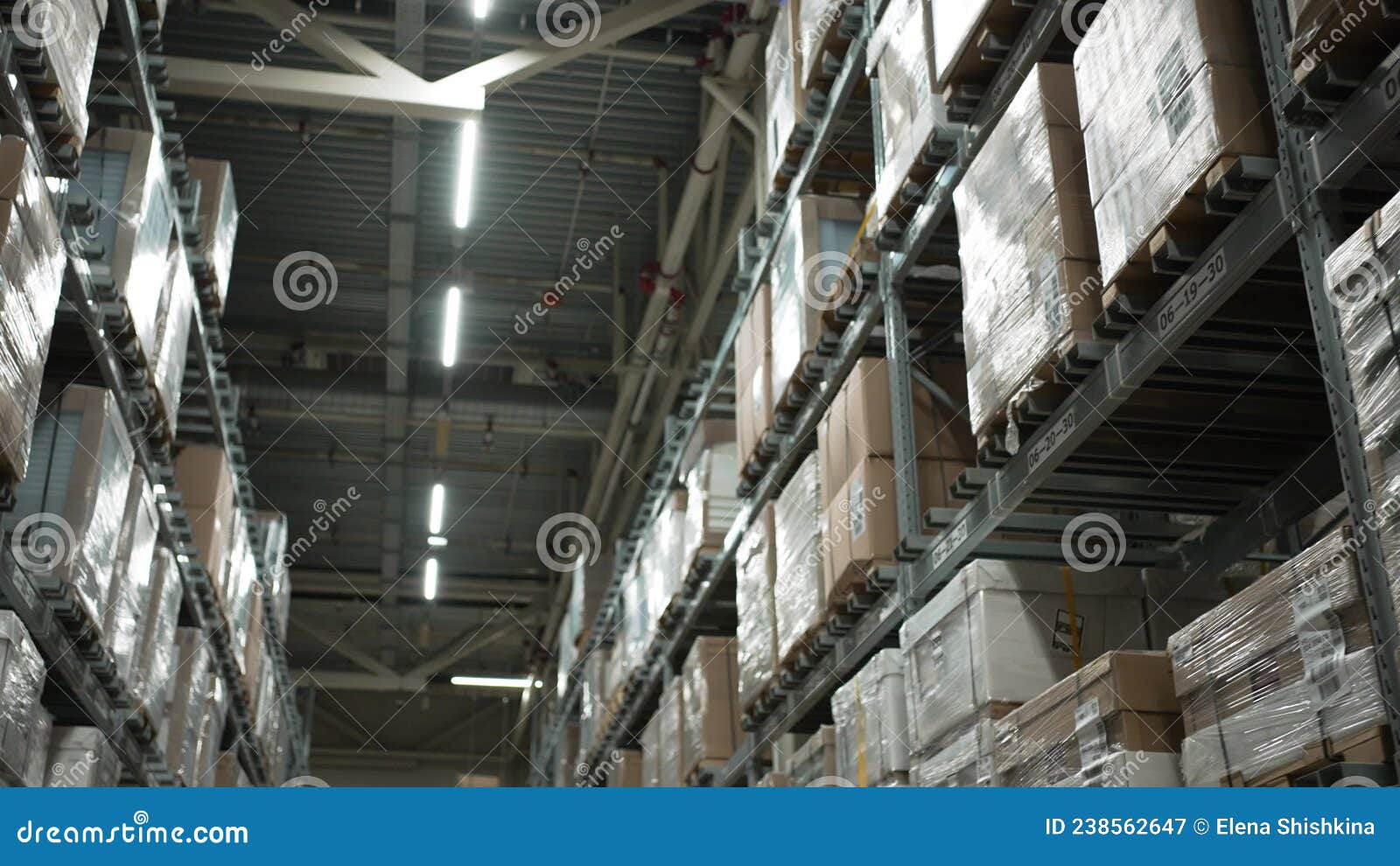 High Racks with Boxes on Shelves Wrapped in Polyethylene Stock Video ...