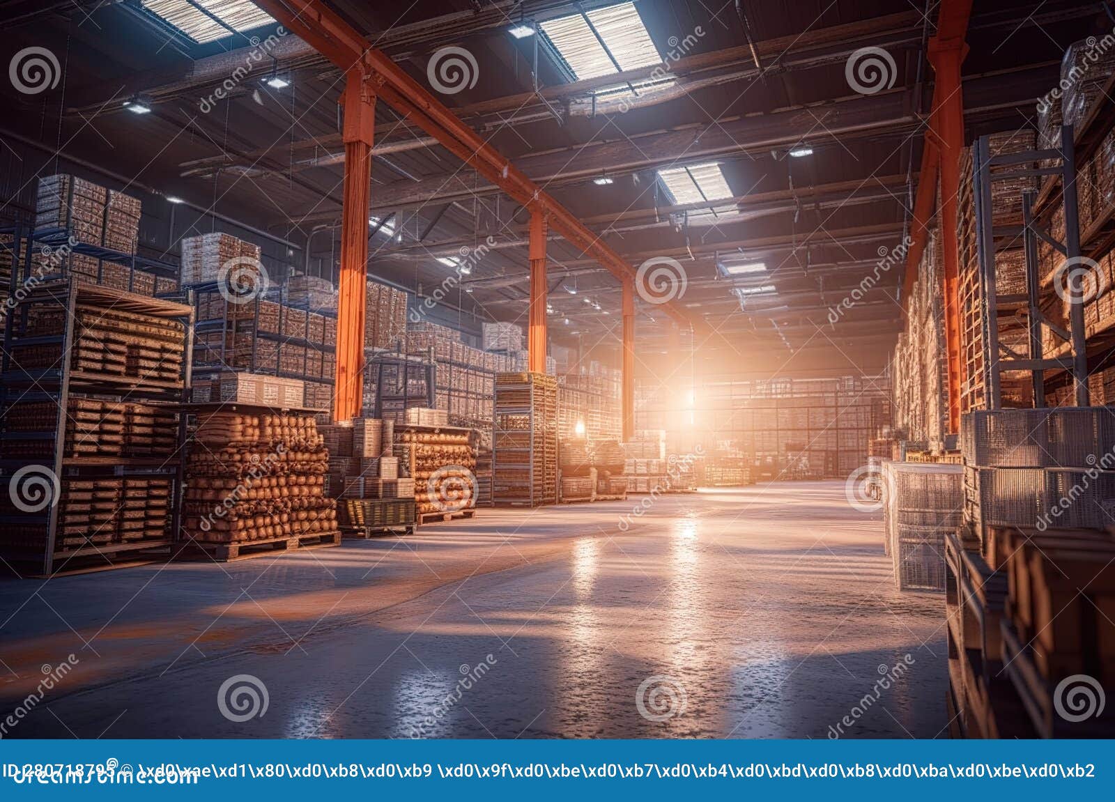 High Racks in the Warehouse of Goods. Stock Illustration - Illustration ...