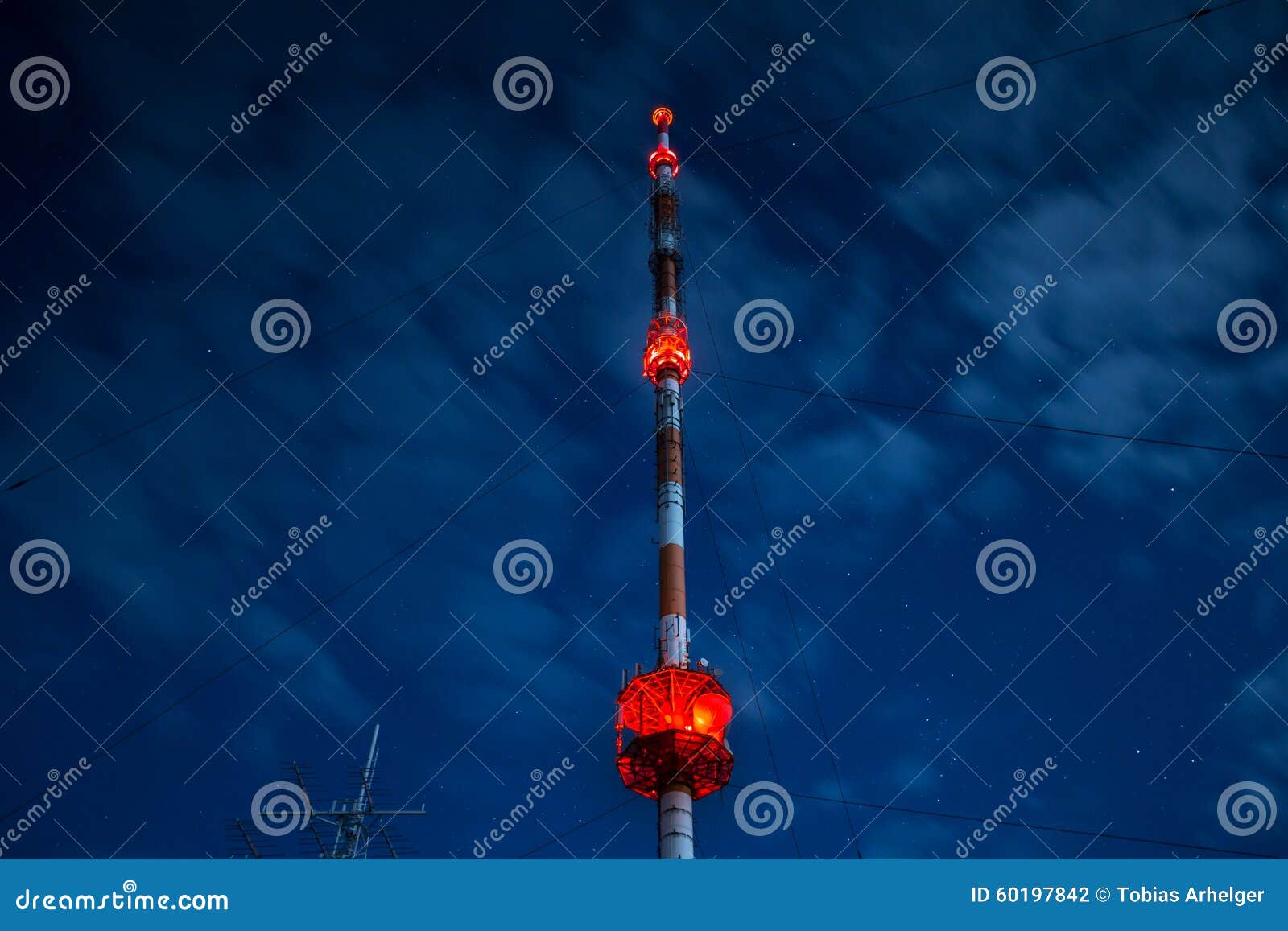 High radio tower at night stock photo. Image of electronic - 60197842