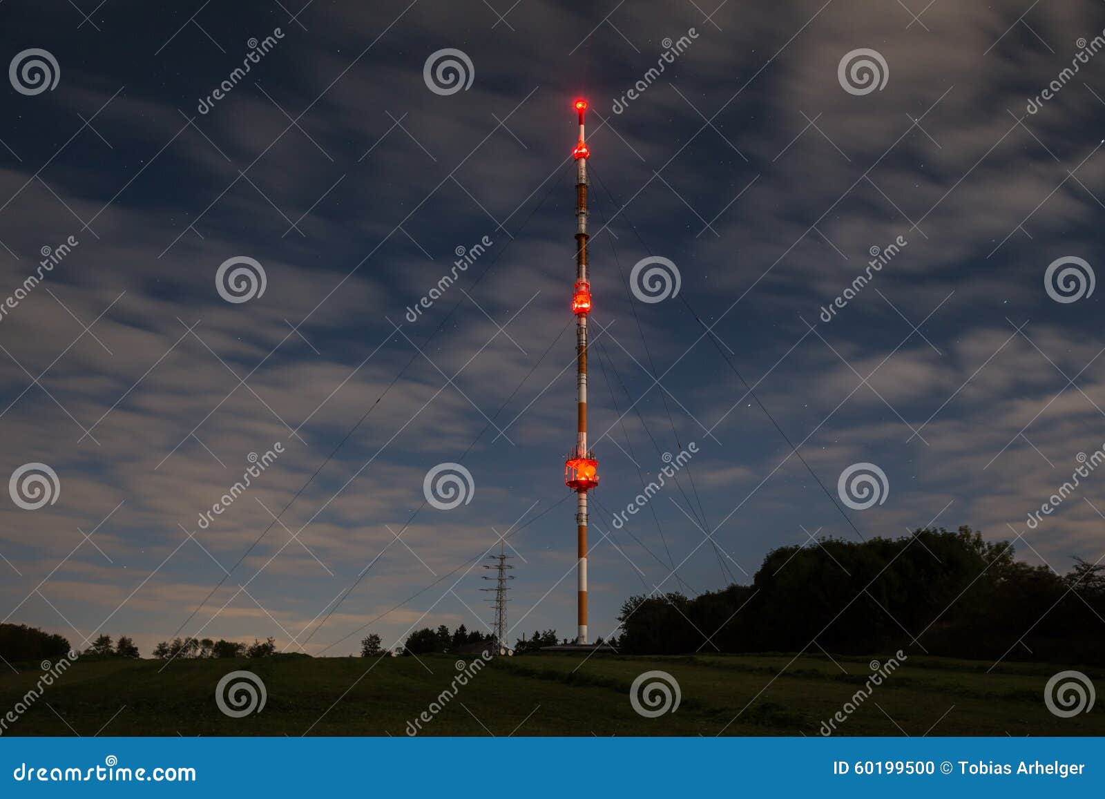 High radio tower at night stock photo. Image of height - 60199500
