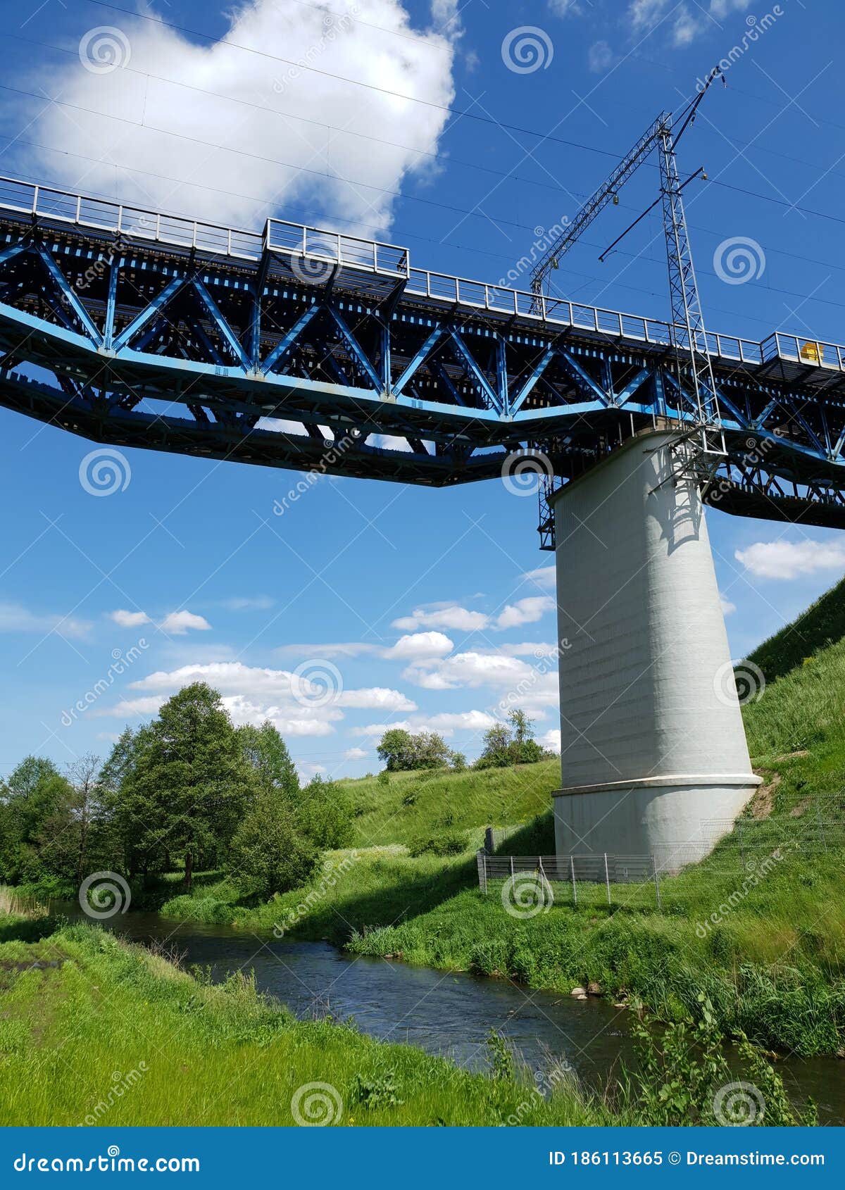 High Railway Bridge upon the River Stock Image - Image of vehicle, blue ...