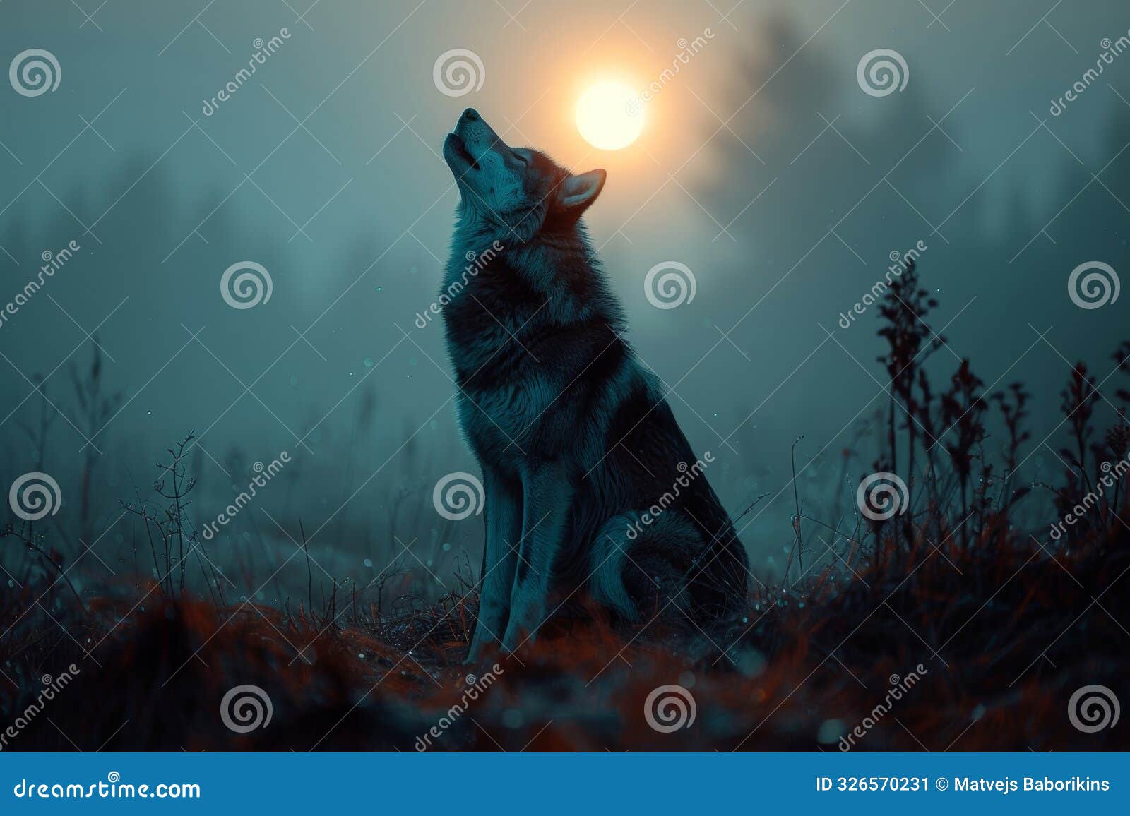 High Res Image of Wolf Silhouette Howling on Cliff Under Moonlight ...