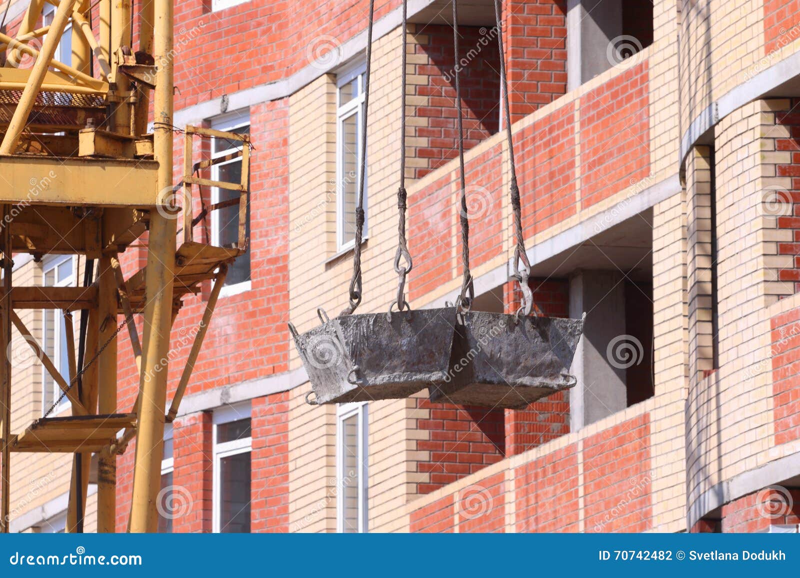 High Residential Building and Hooks of Crane Stock Photo - Image of ...