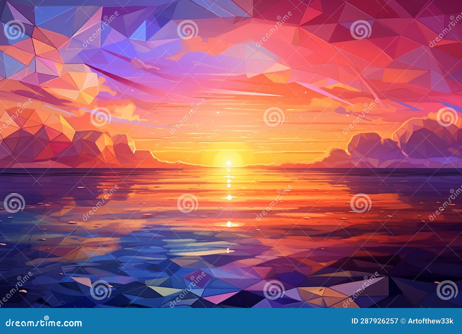 Captivating Geometric Sunset: a Tranquil and Romantic Beach Scene Stock ...