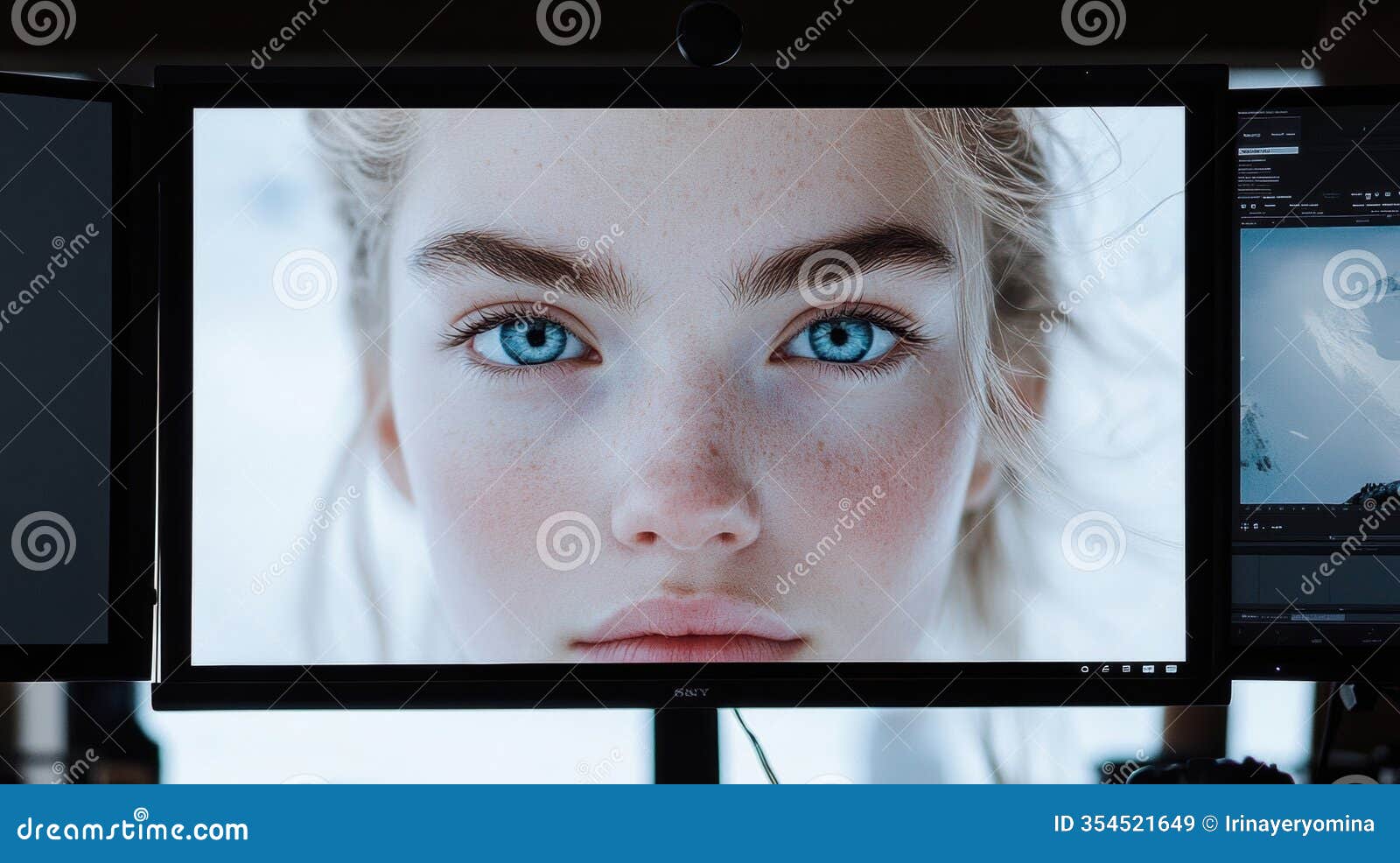 High-resolution AI-enhanced Portrait Displayed on Screen in a ...