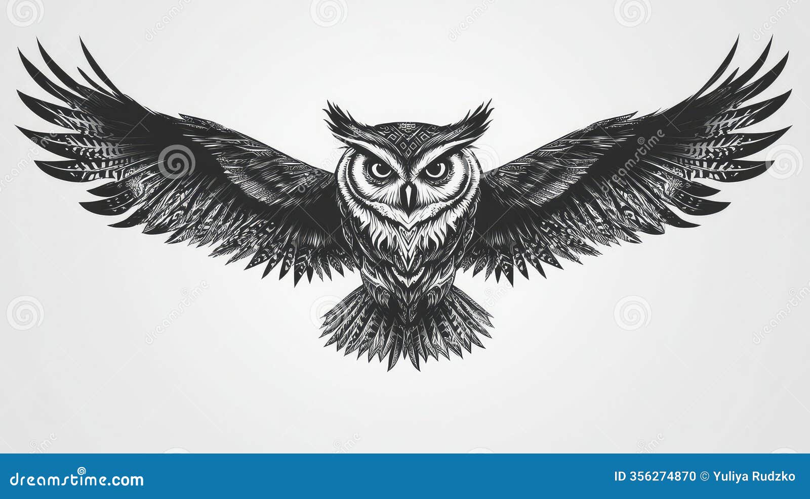 High-Resolution Angular Illustration of an Owl with Tribal Design Stock ...