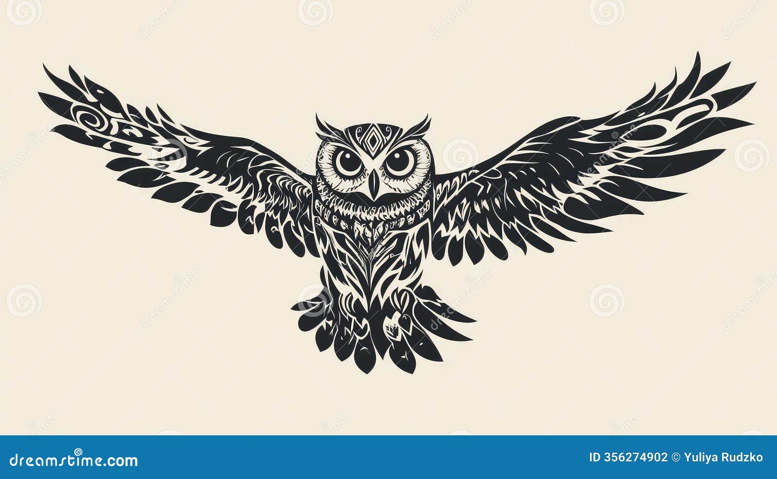 High-Resolution Angular Illustration of an Owl with Tribal Design Stock ...
