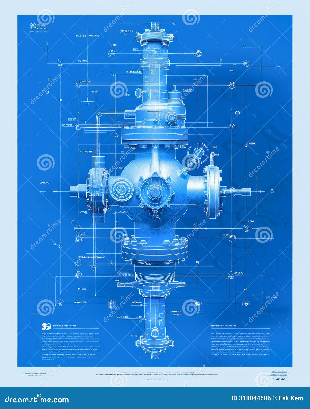 High Resolution Blue Print Technical Drawing of Industrial Valve on ...