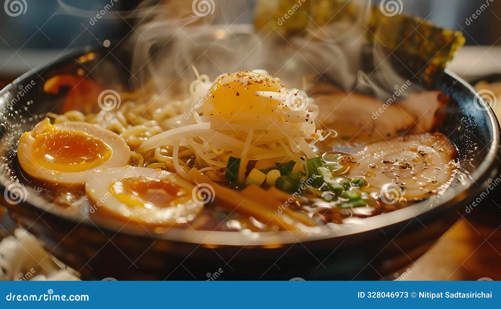 High-resolution Capture of a Steaming Bowl of Ramen, Toppings Perfectly ...