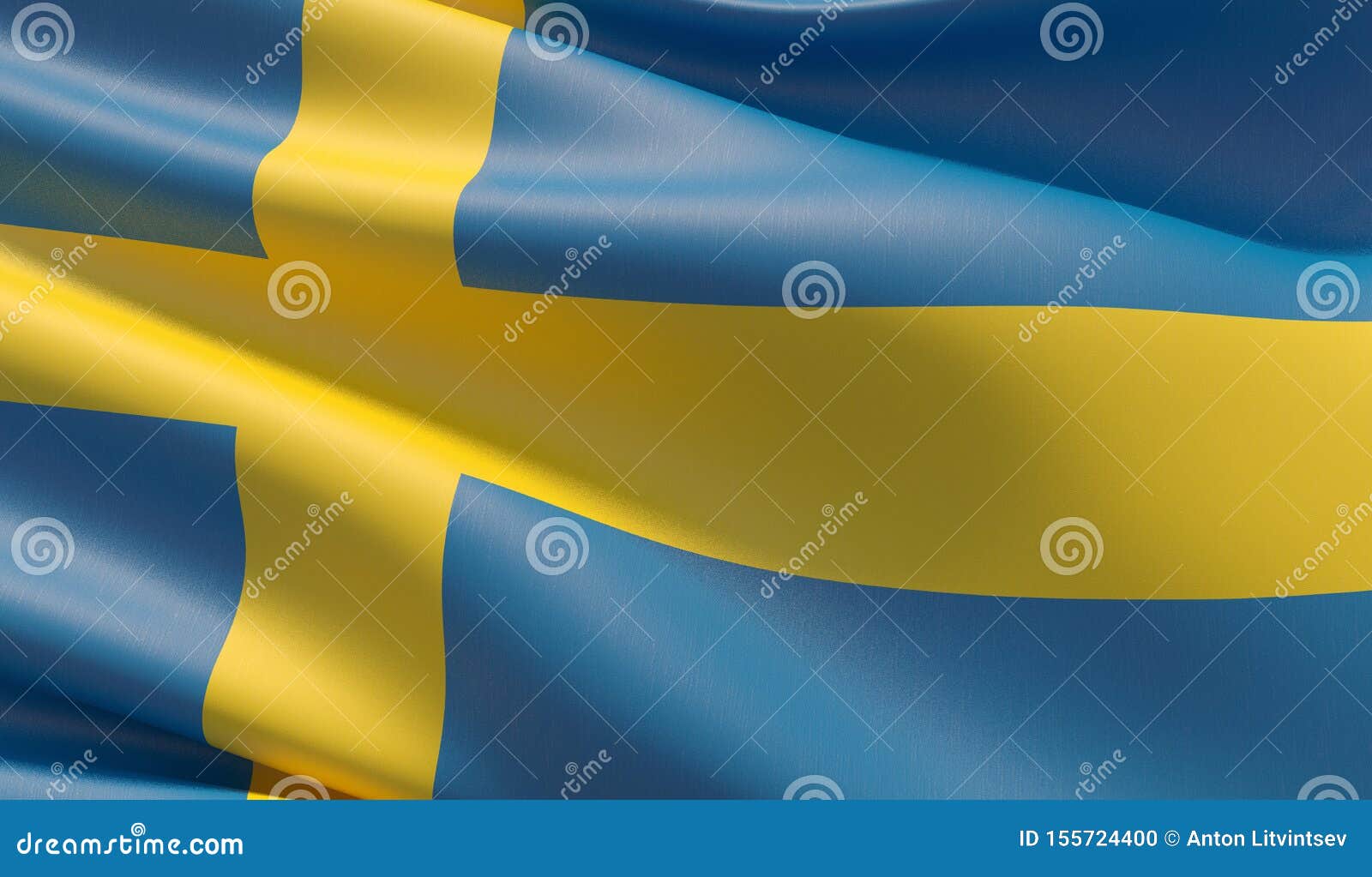 High Resolution Close-up Flag of Sweden. 3D Illustration. Stock ...