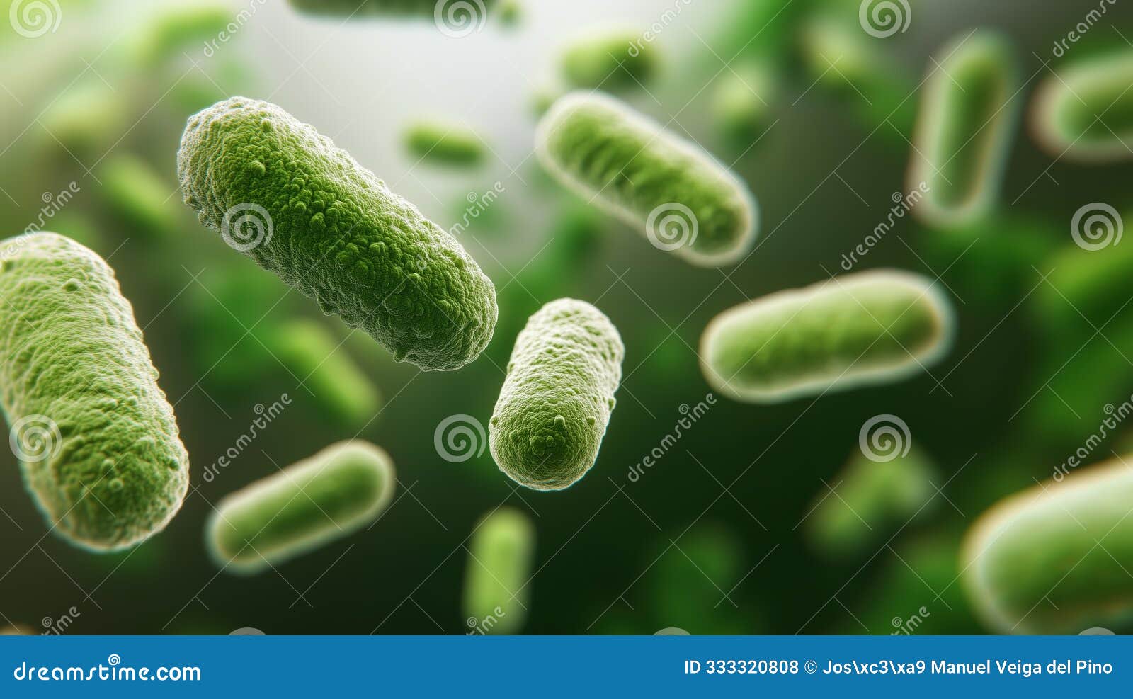 High-resolution 3D Illustration of Green Bacteria Cells in Motion Stock ...