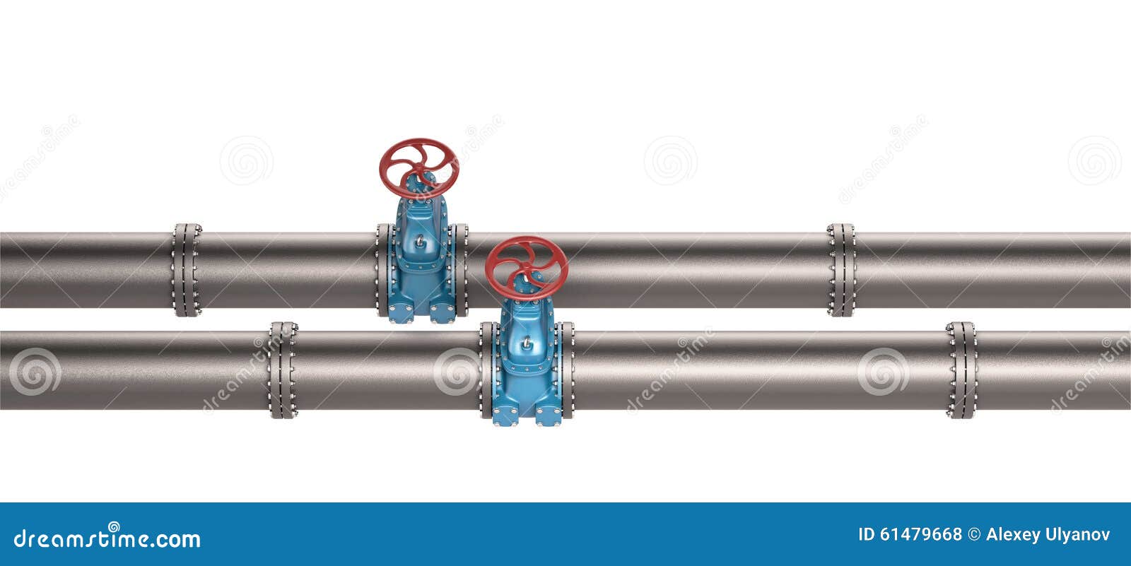 High Resolution 3D Industrial Pipeline with Blue Valves on White ...