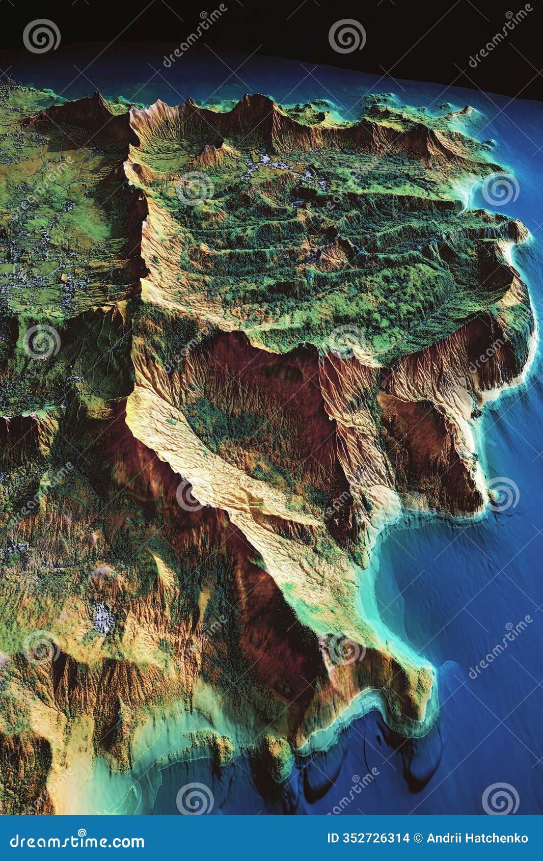 High-resolution 3D Satellite Map of a Coastal Escarpment Showcasing ...
