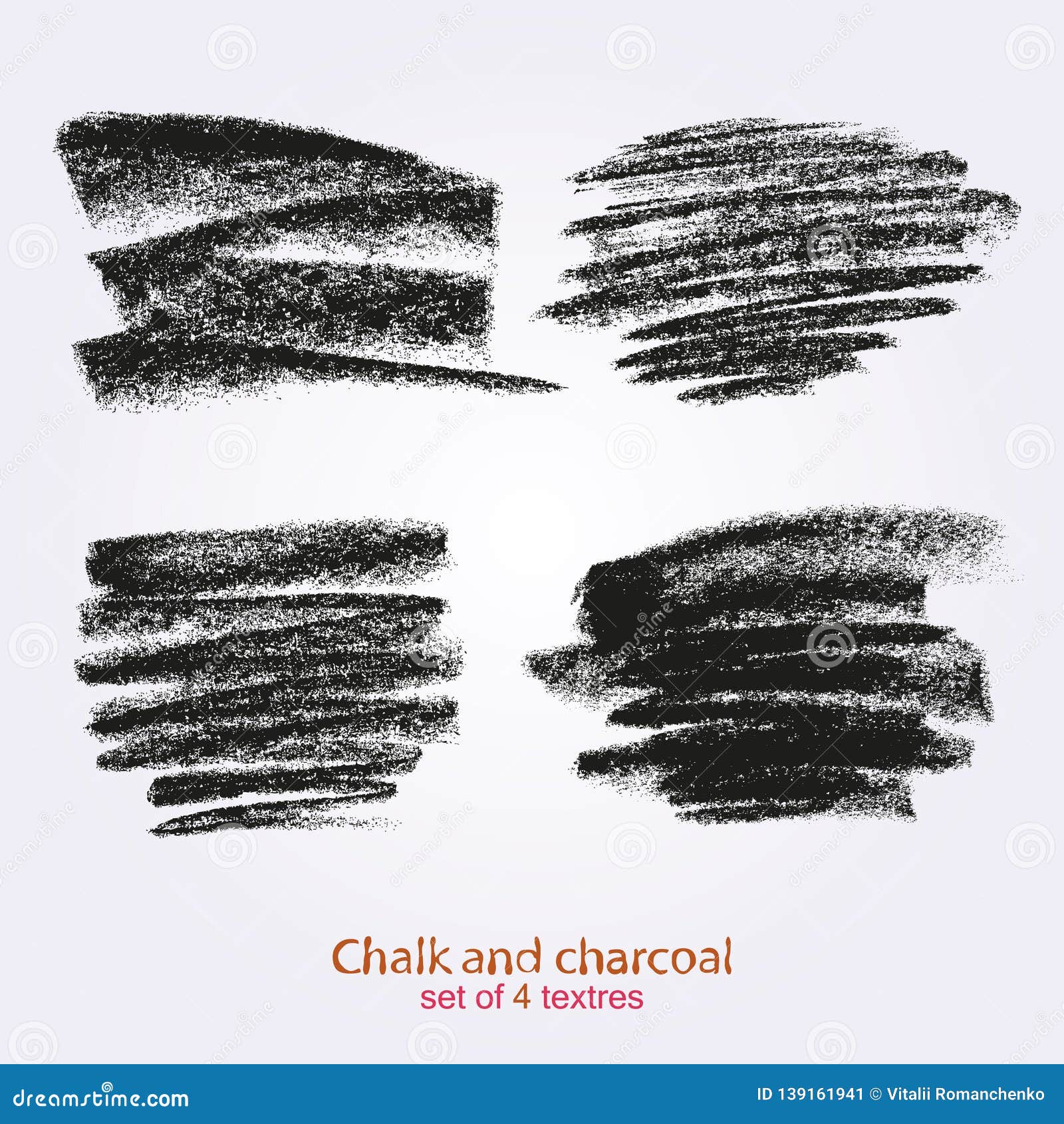 Set of Grunge Texture Created with Chalk and Charcoal. Vector Brush ...