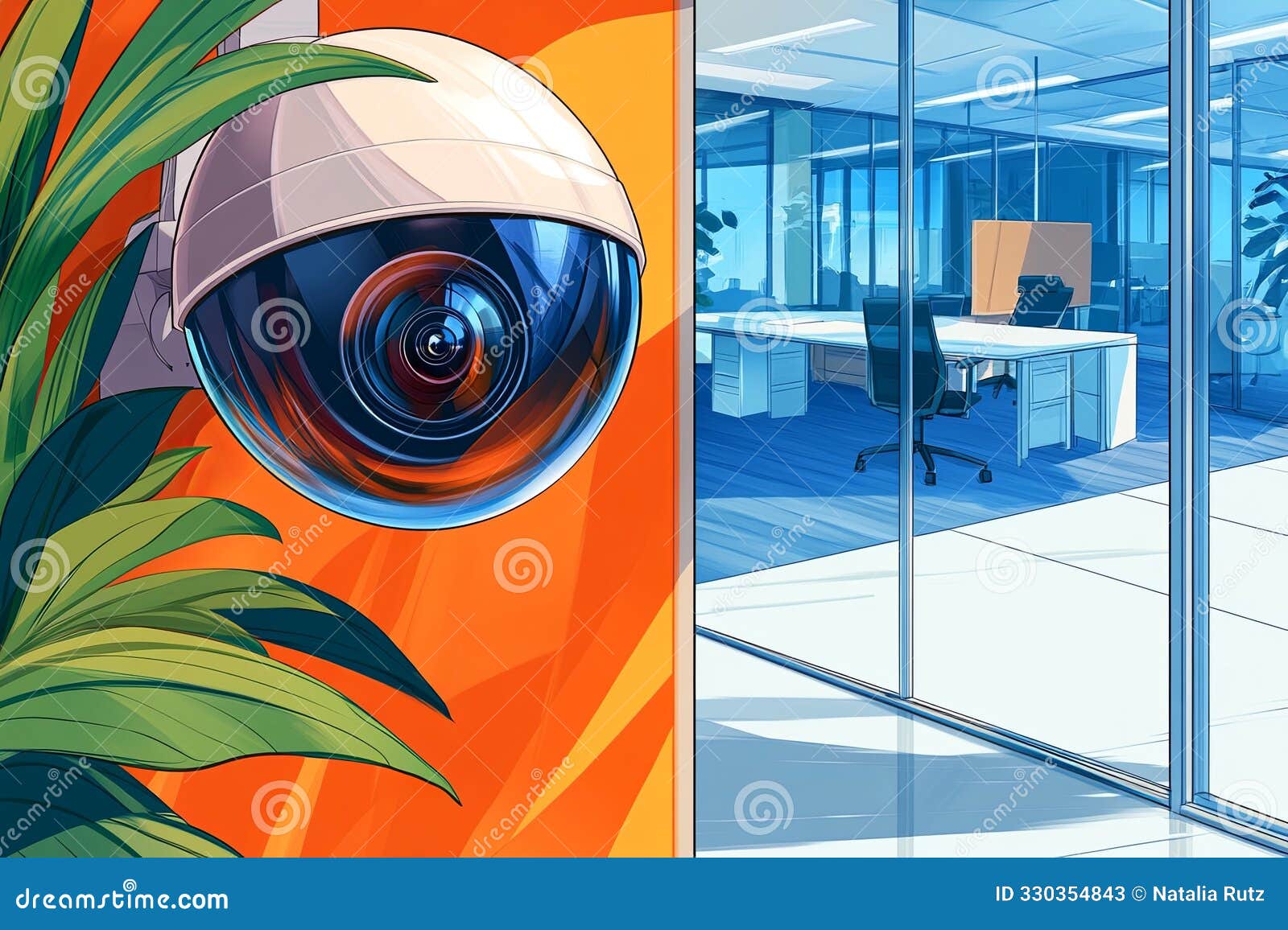 A High-resolution Digital Illustration of a Dome-shaped Security Camera ...