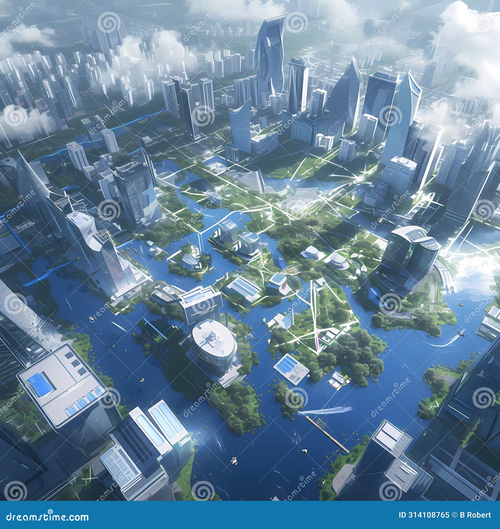 Modern Cityscape with River and Skyline Stock Illustration ...