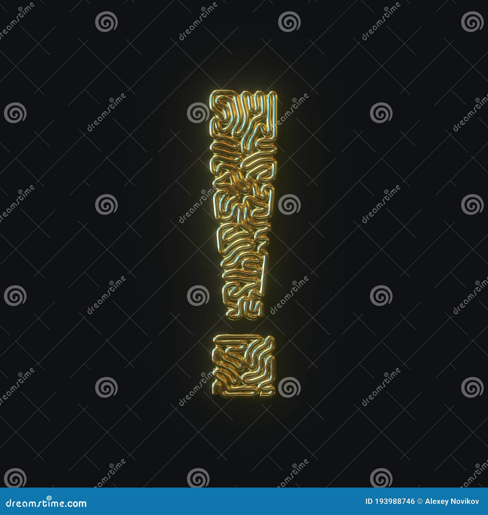 High Resolution Exclamation Mark Symbol Formed of Gold Bent Wire. 3D ...