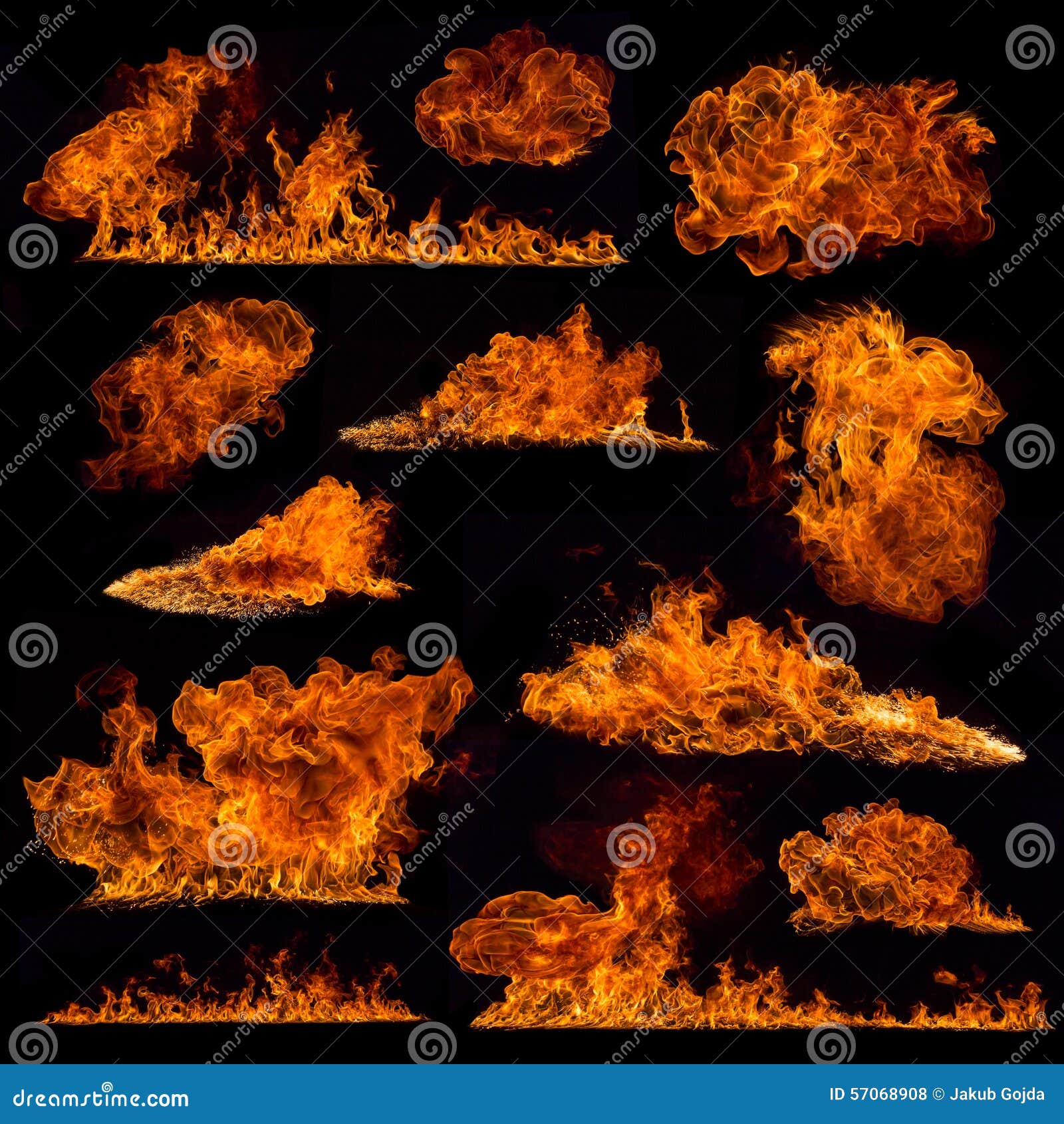High Resolution Fire Collection on Black Stock Photo - Image of smoke ...