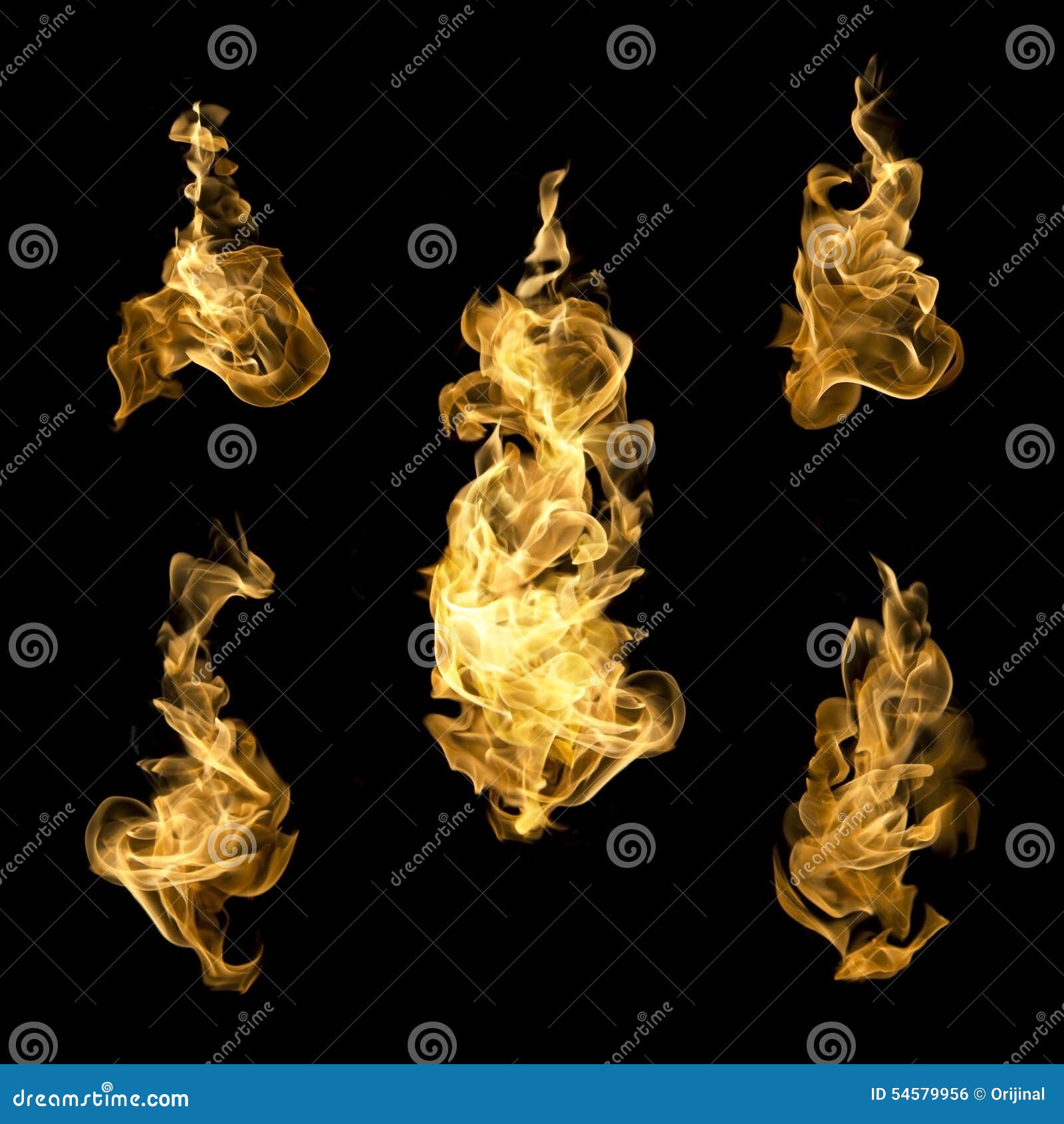 High Resolution Fire Collection of Isolated Flames on Black Back Stock ...
