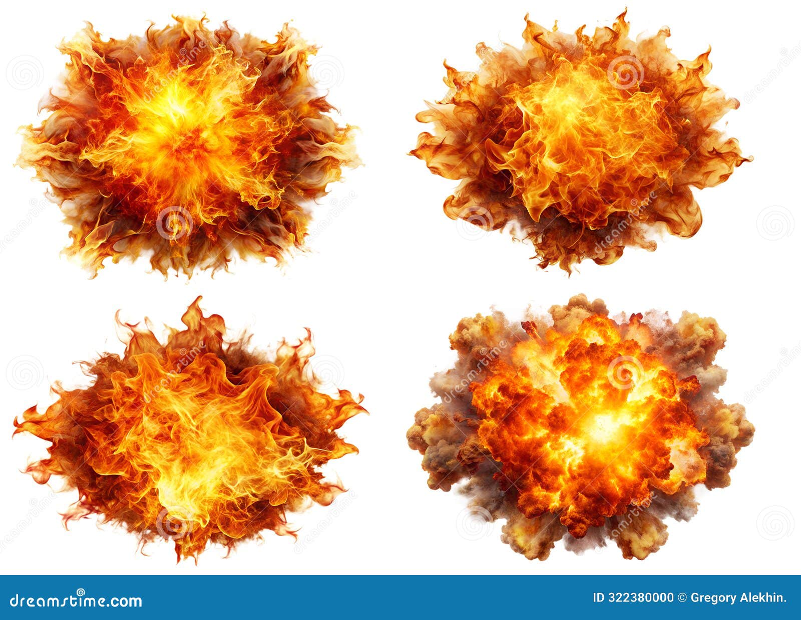 High Resolution Fire Explosions Isolated on White Background Stock ...