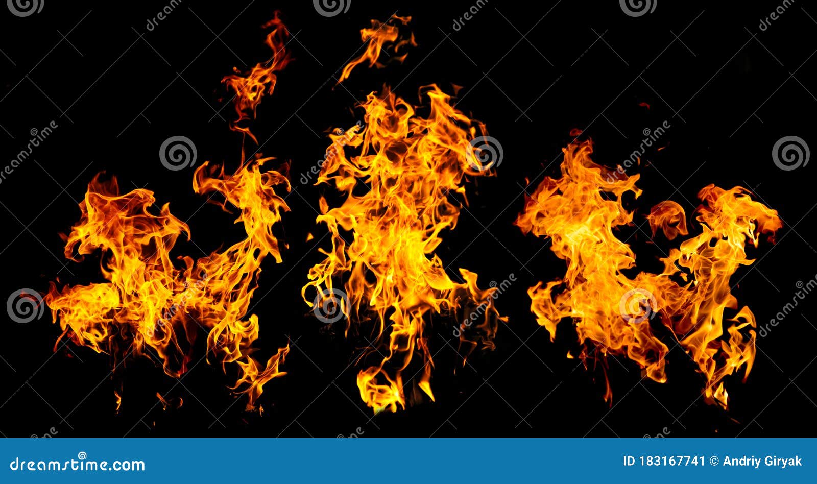 High Resolution Fire Flames from Torch, Isolated on Black Background ...
