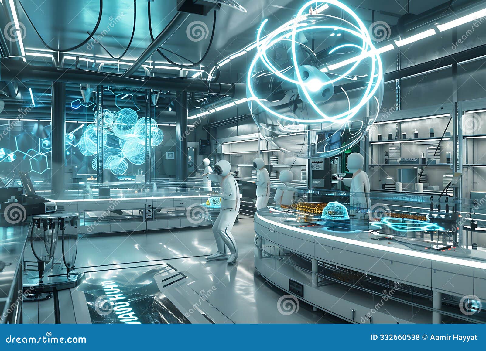 High-Resolution Futuristic Command Center with a High-Tech Table and ...
