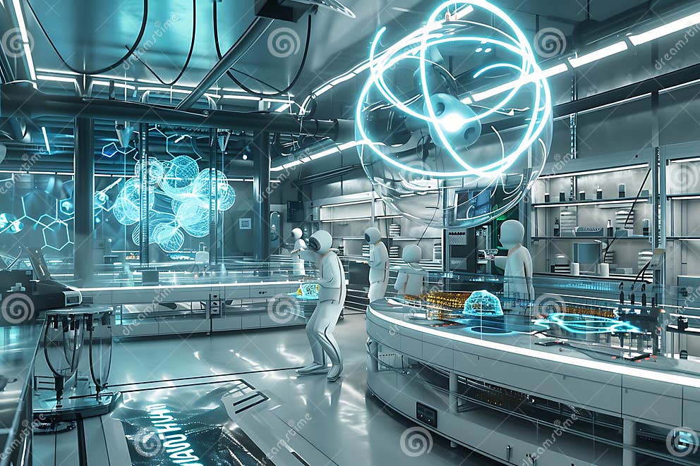 High-Resolution Futuristic Command Center with a High-Tech Table and ...