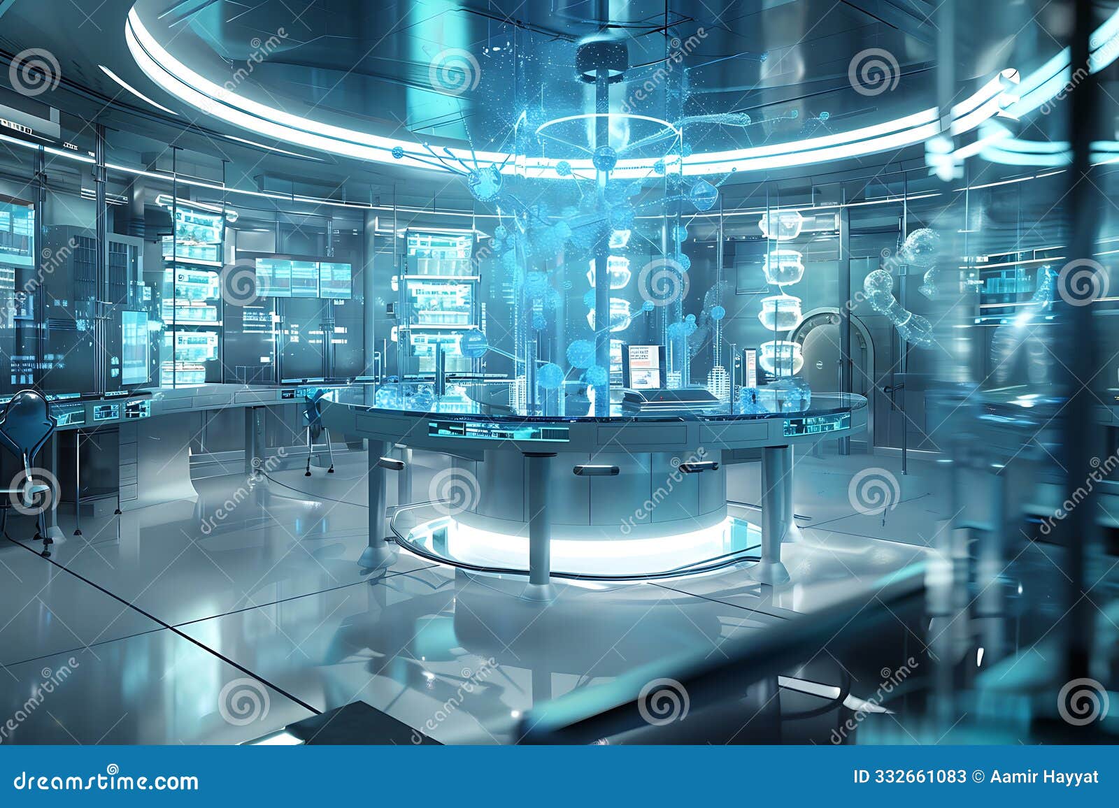 High-Resolution Futuristic Table with Advanced Technology and Tech ...