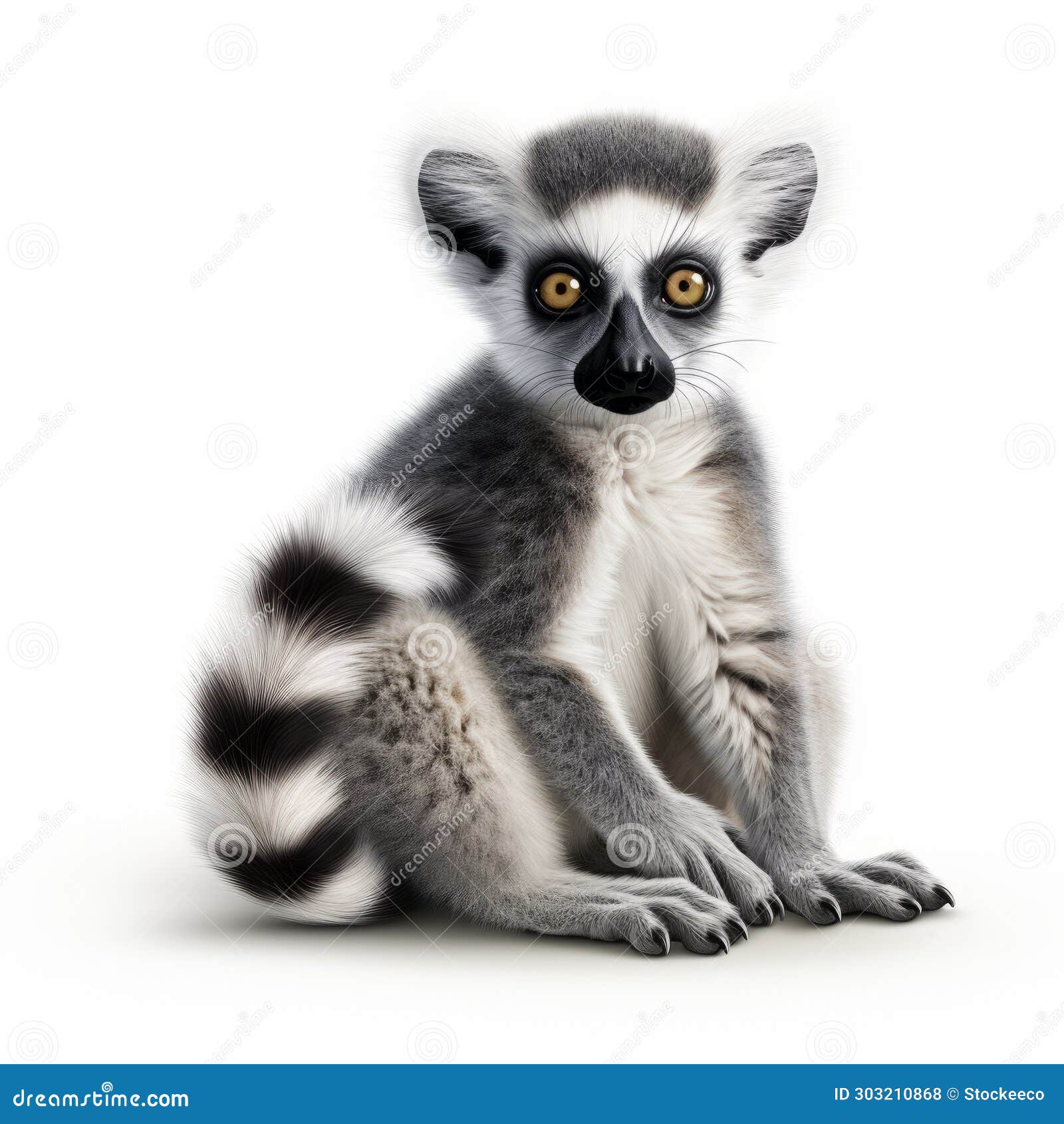 High Resolution Gray and White Ring Tailed Lemur on White Background ...