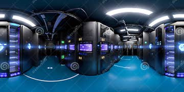 High Resolution HDRI 360 Panorama of a Bright Server Data Room Center ...