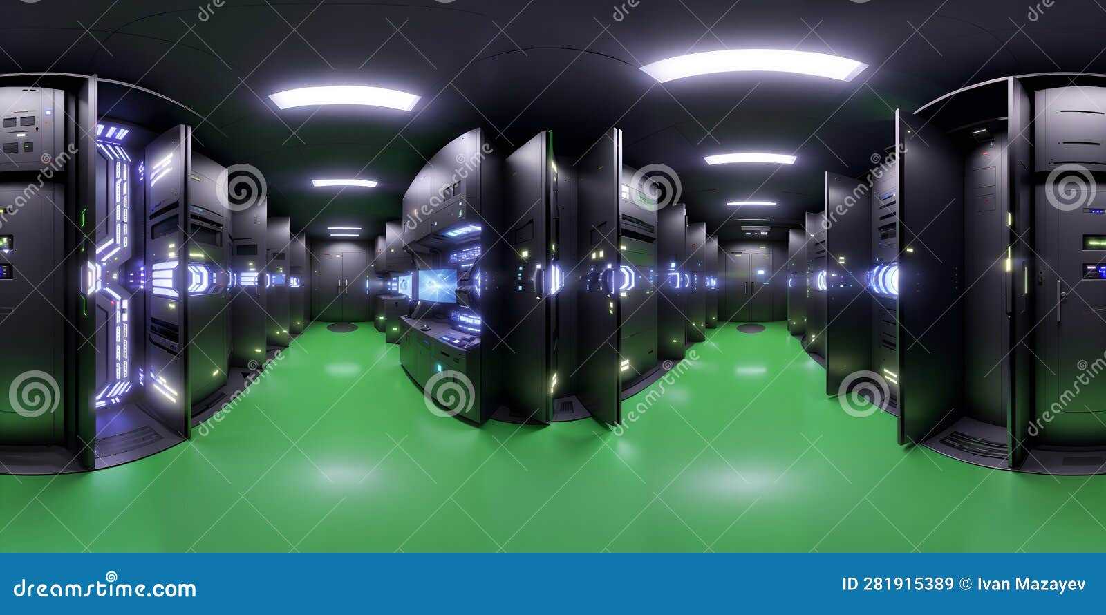High Resolution HDRI 360 Panorama of a Bright Server Data Room Center ...