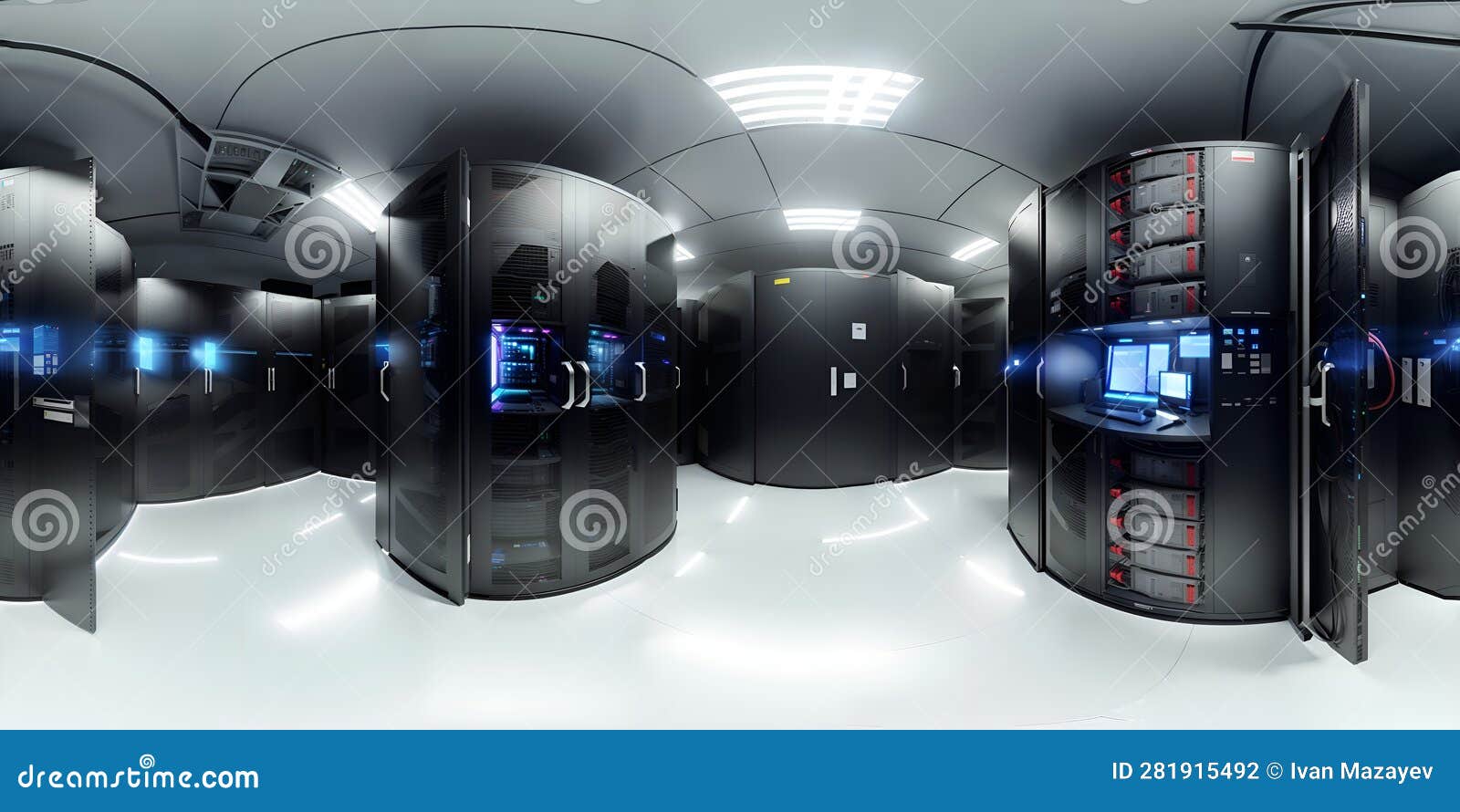 High Resolution HDRI 360 Panorama of a Bright Server Data Room Center ...