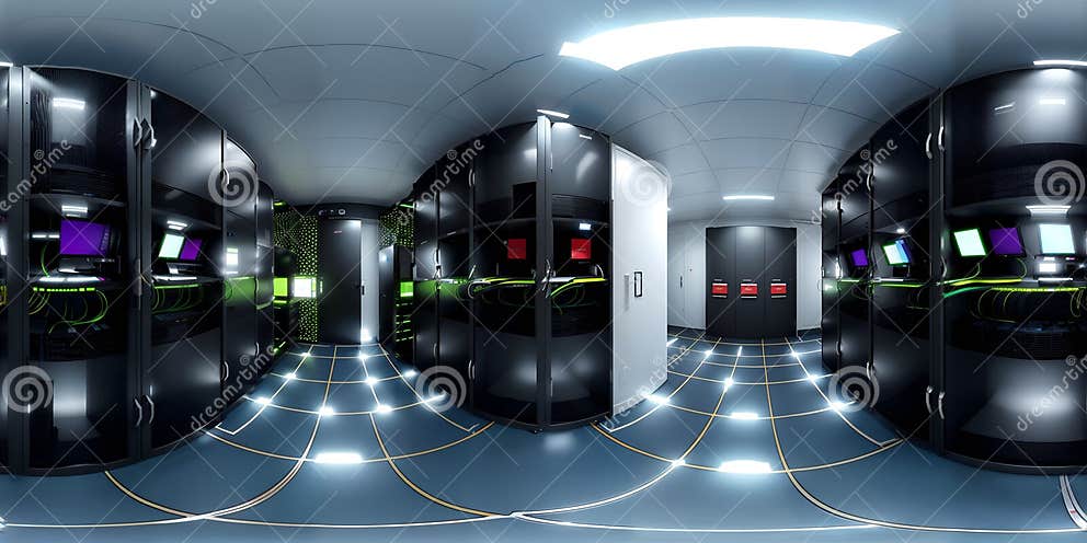 High Resolution HDRI 360 Panorama of a Bright Server Data Room Center ...