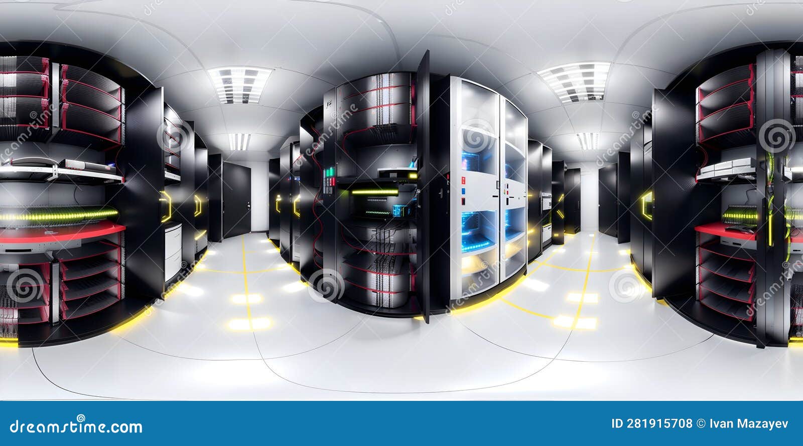 High Resolution HDRI 360 Panorama of a Bright Server Data Room Center ...