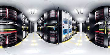 High Resolution HDRI 360 Panorama of a Bright Server Data Room Center ...
