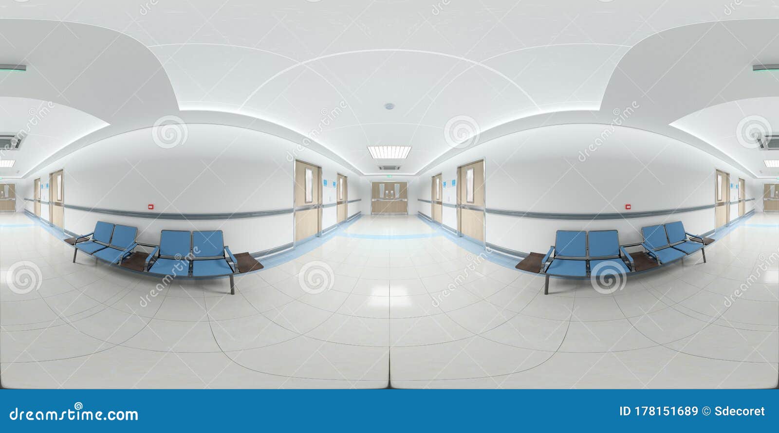 High Resolution HDRI Panoramic View of a Hospital Corridor. 360 ...