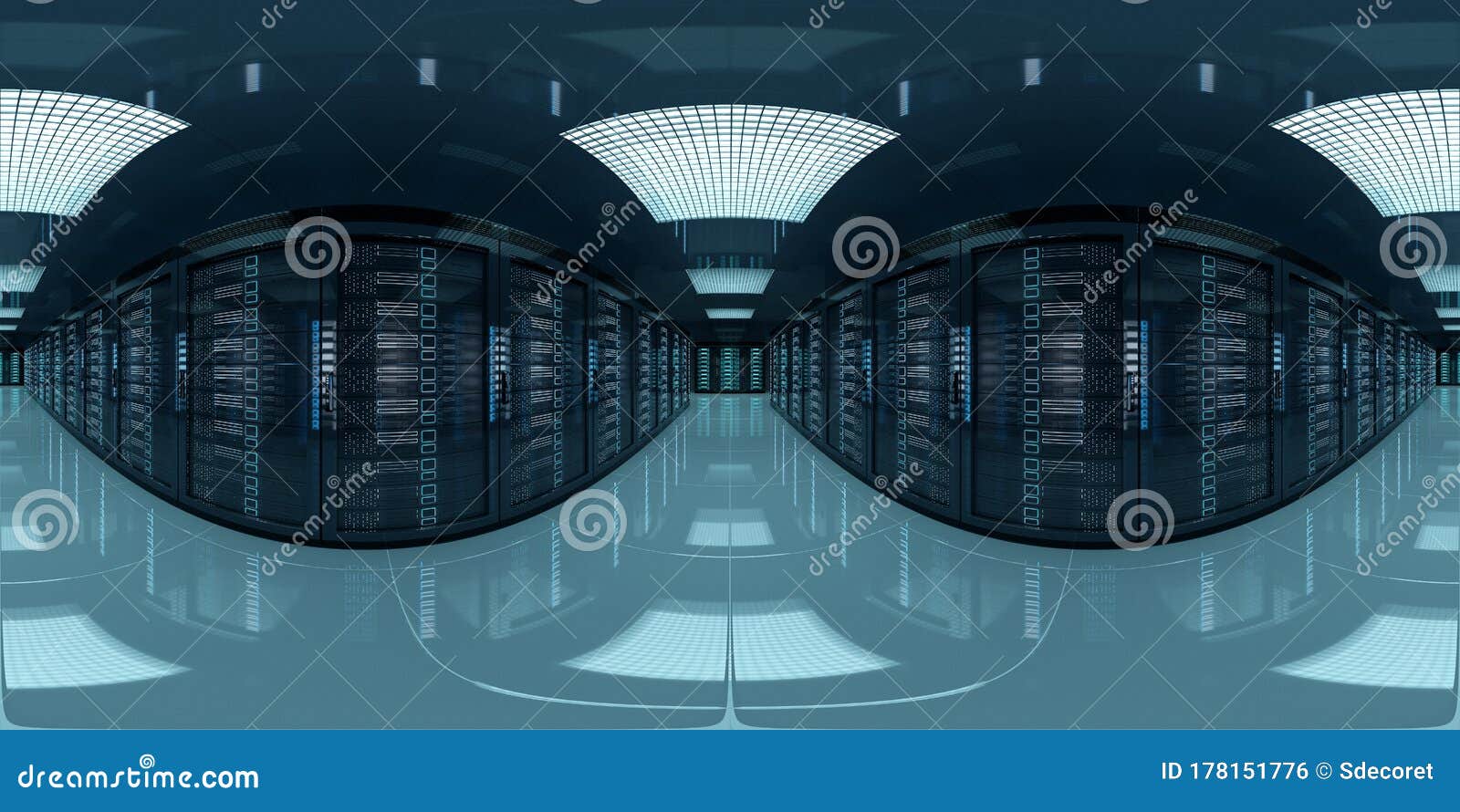 High Resolution HDRI Panoramic View of a Server Data Room Center. 360 ...